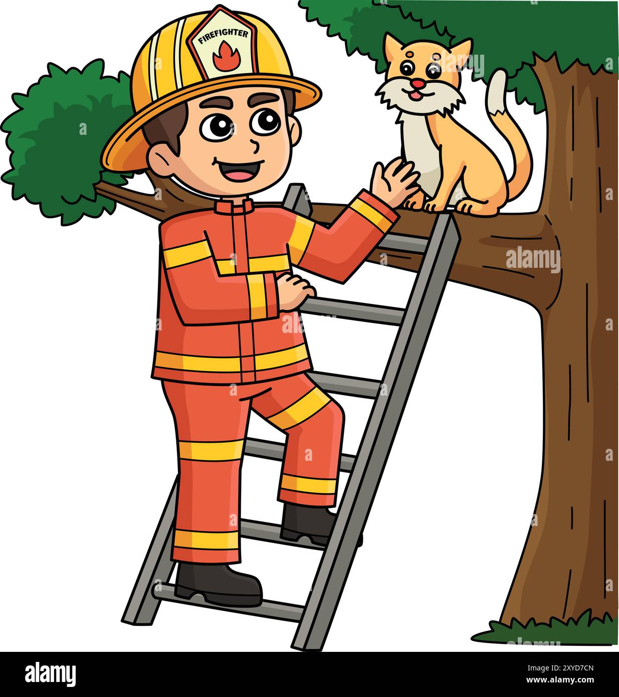 Firefighter Saving a Cat Cartoon Colored Clipart Stock Vector Image ...