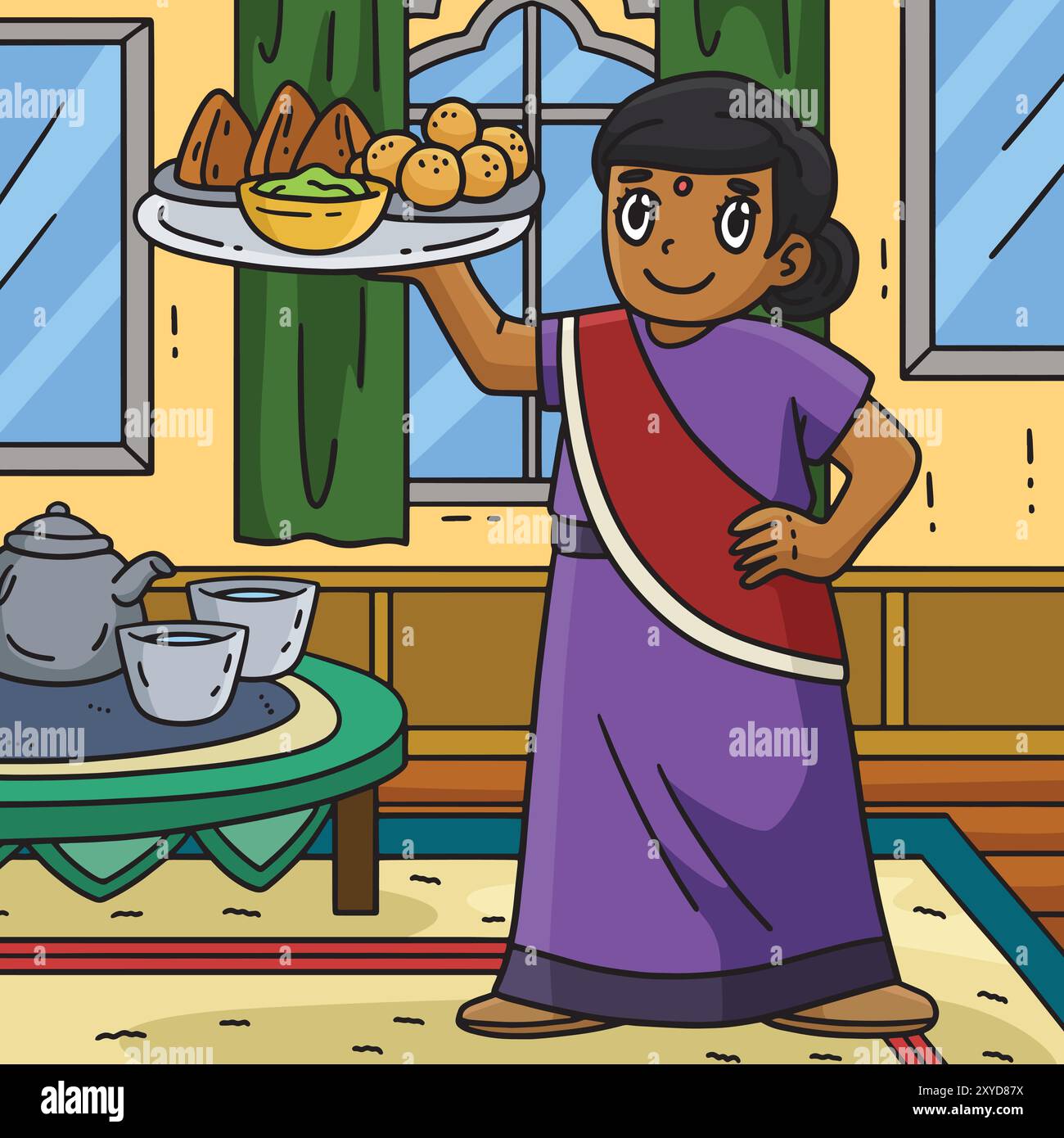 Diwali Mom Carrying Food Colored Cartoon Stock Vector Image & Art - Alamy