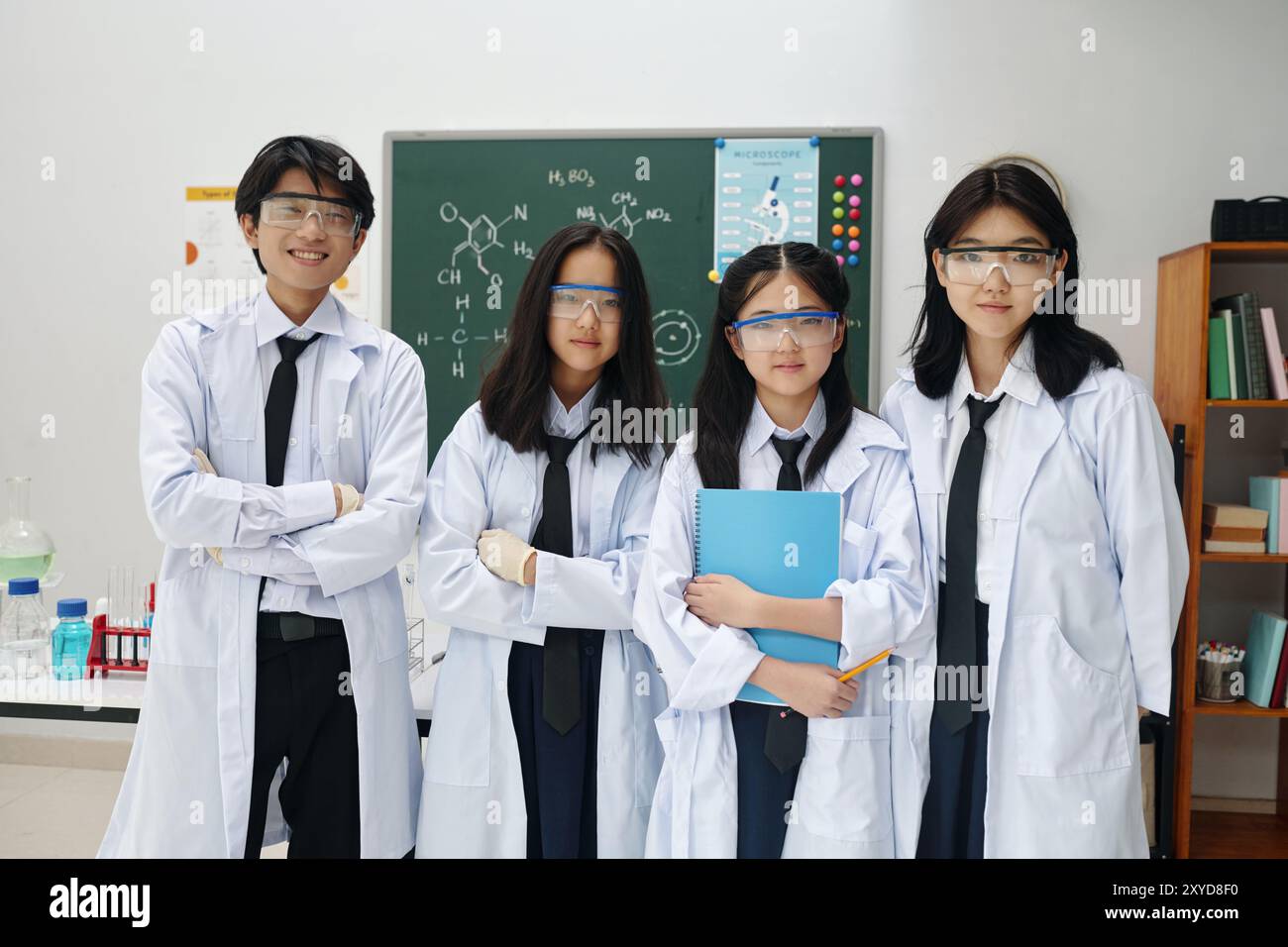 Group of Asian Science Students Wearing Lab Coats and Glasses Stock ...
