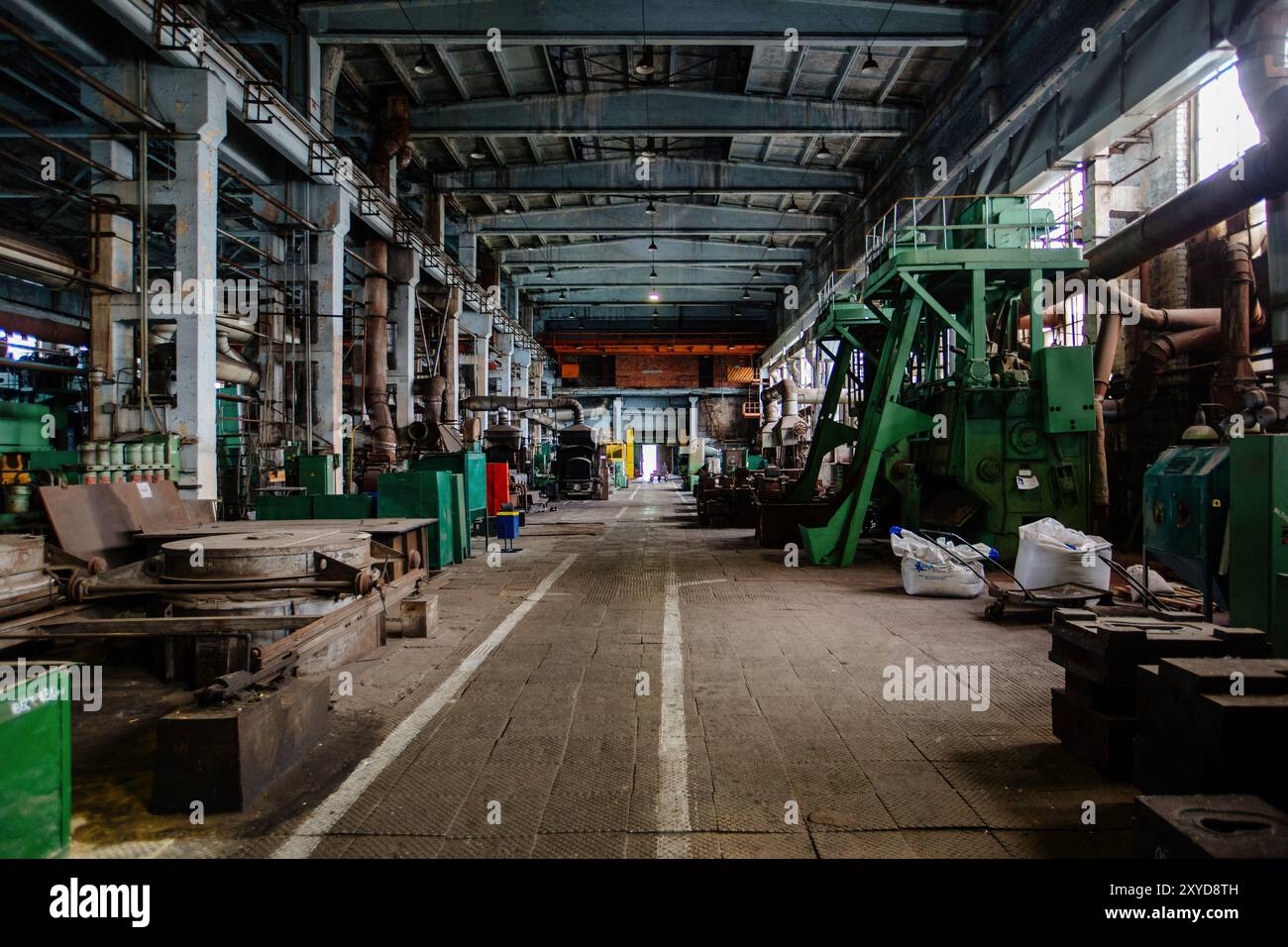 Heavy mechanical engineering factory production line. Interior of ...