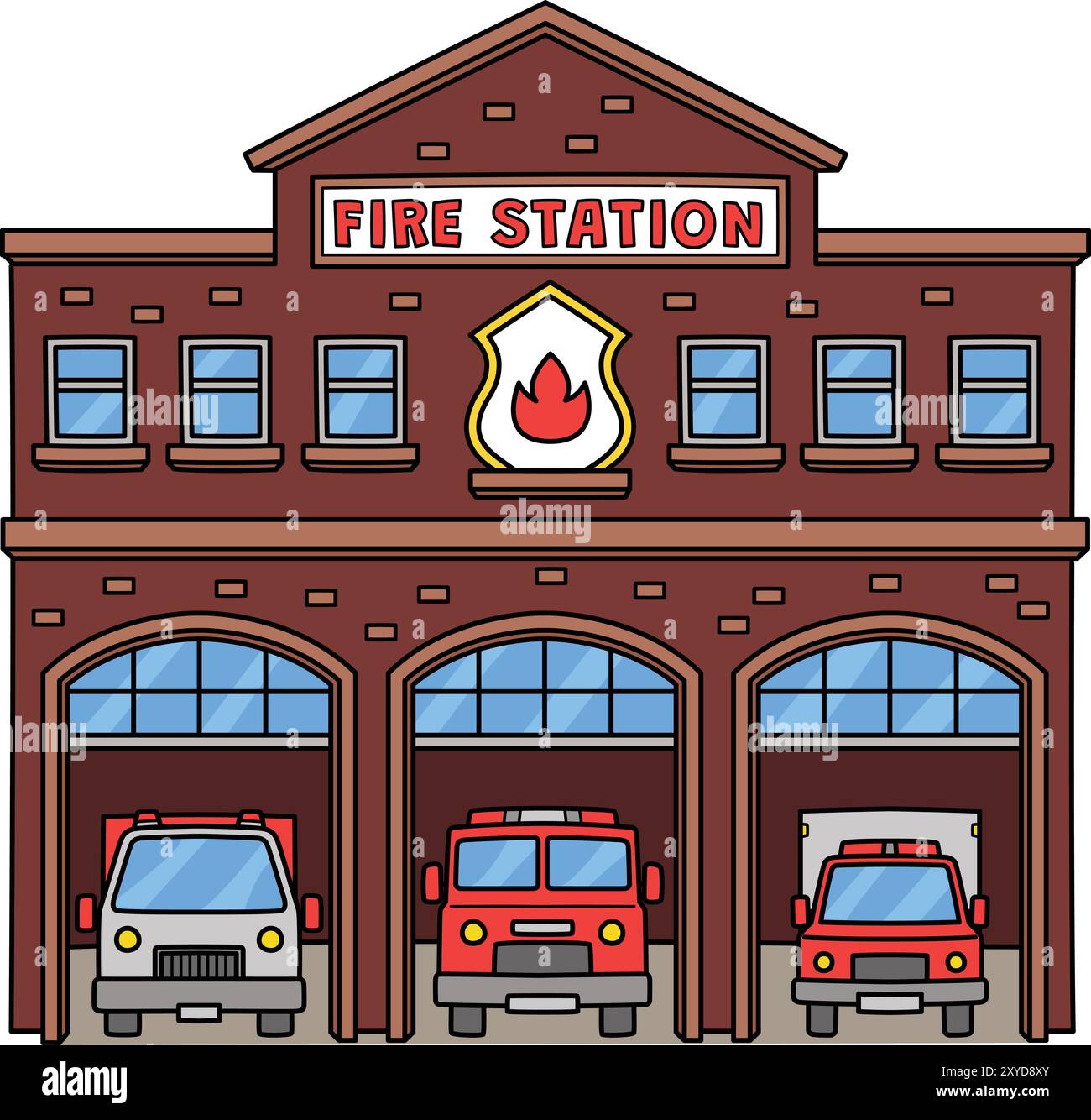 Fire Station Cartoon Colored Clipart Illustration Stock Vector Image ...