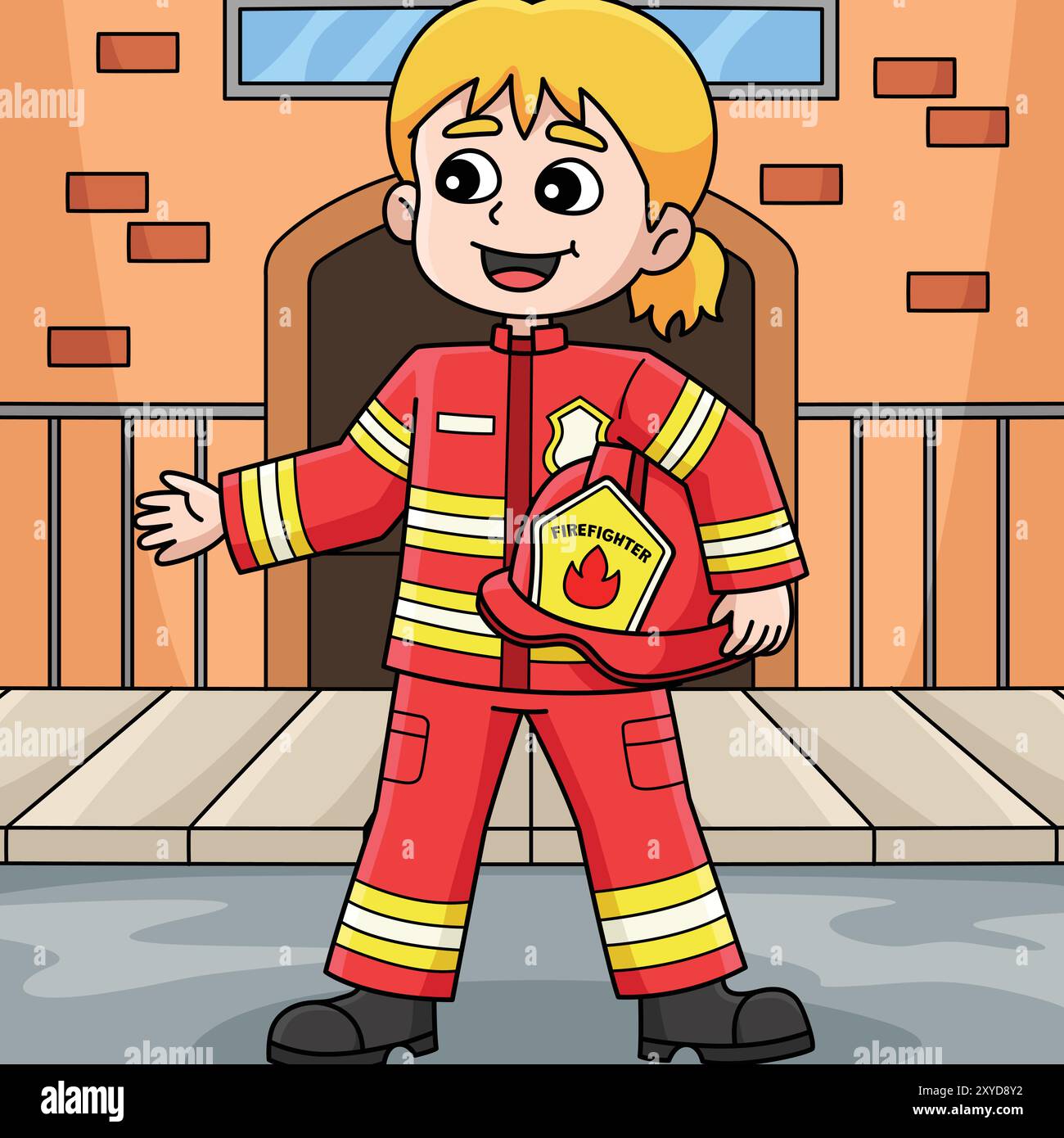 Female Firefighter Colored Cartoon Illustration Stock Vector Image ...