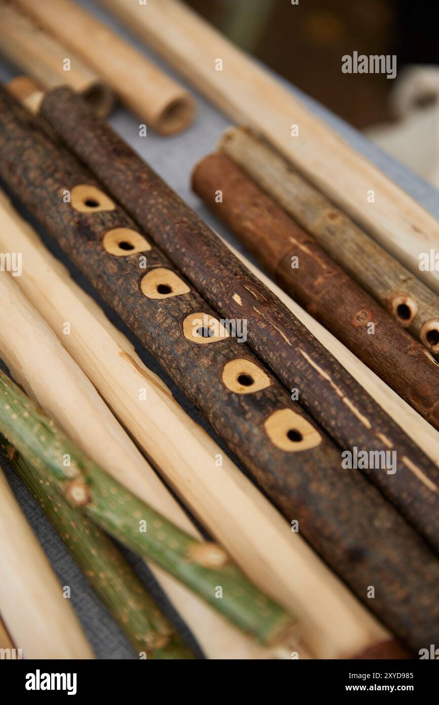 Wooden Ukrainian pipes for playing traditional music. Hand made pagan ...