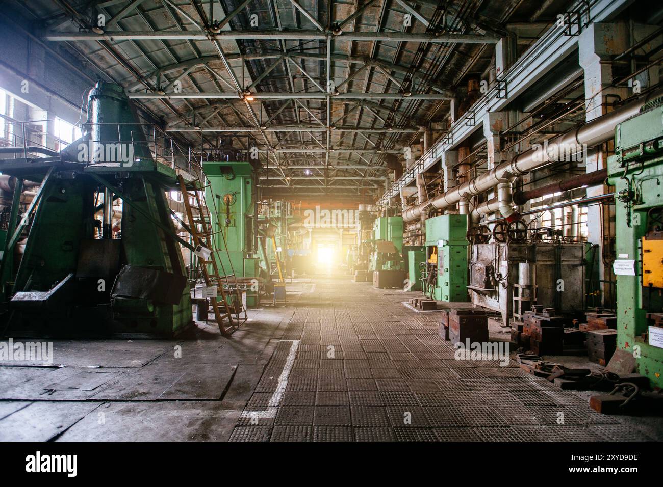 Heavy mechanical engineering factory production line. Interior of ...