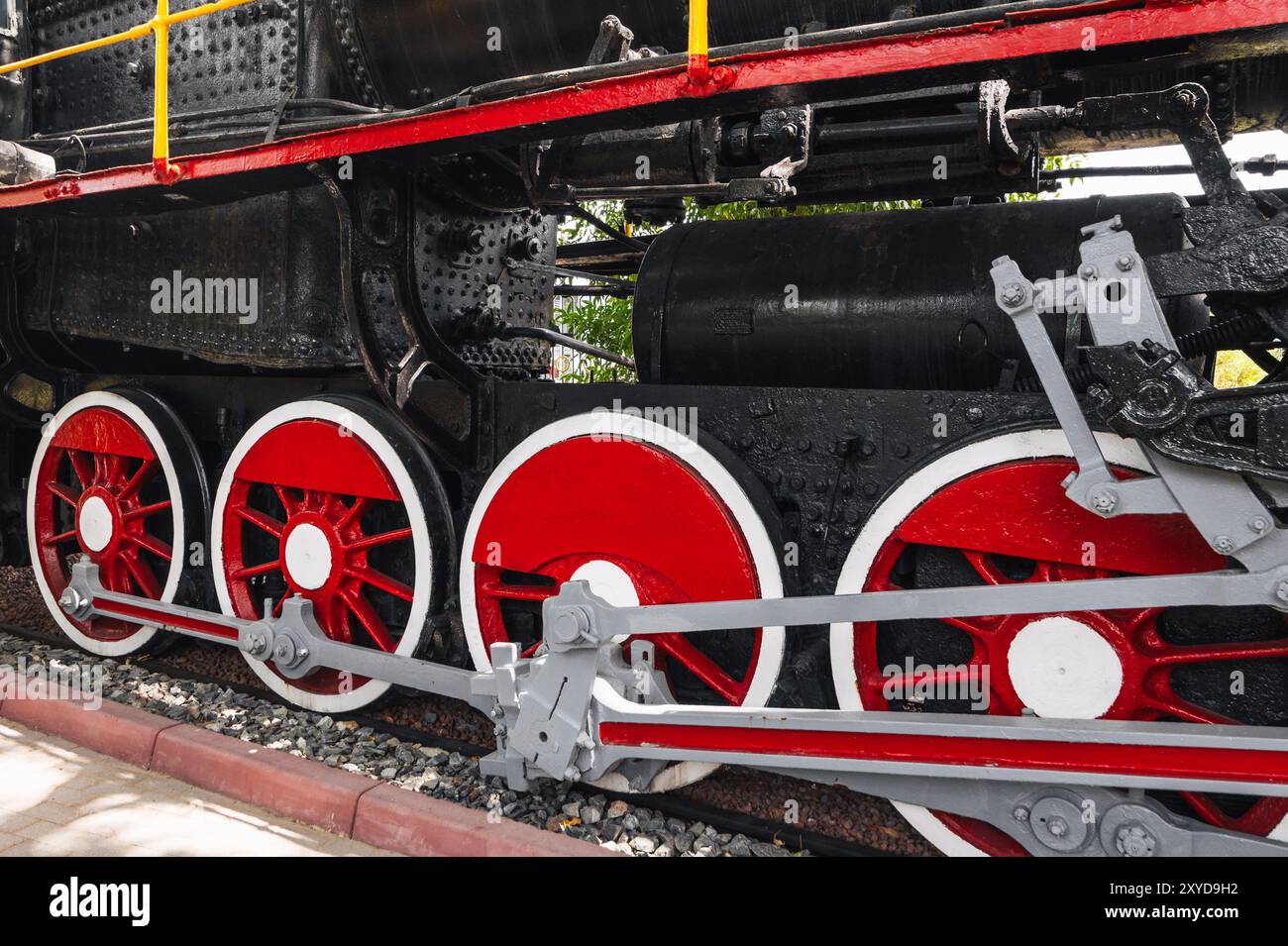 Red driving wheels of an steam locomotive Stock Photo - Alamy