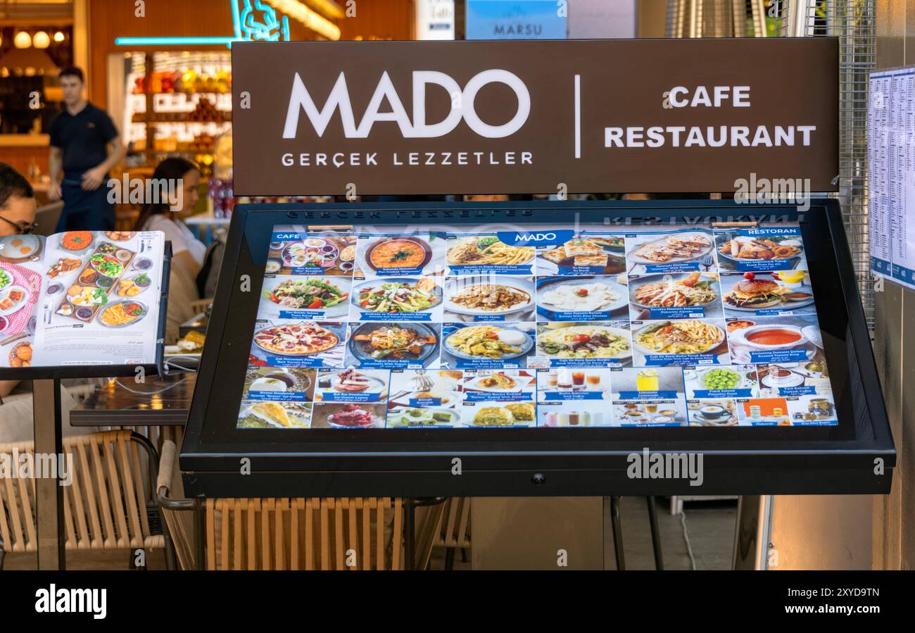 Colourful Menu outside Mado Cafe Restaurant, Istanbul,Turkey Stock ...