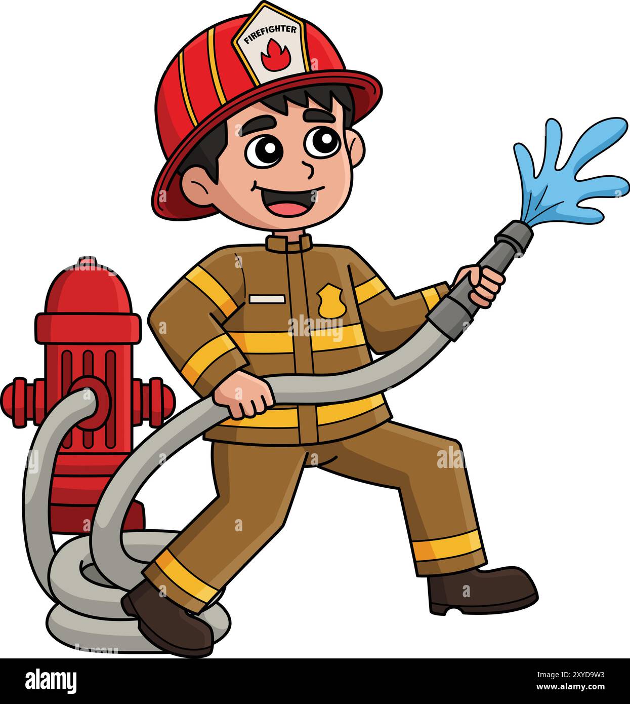 Firefighter Putting Out a Fire Cartoon Clipart Stock Vector Image & Art ...