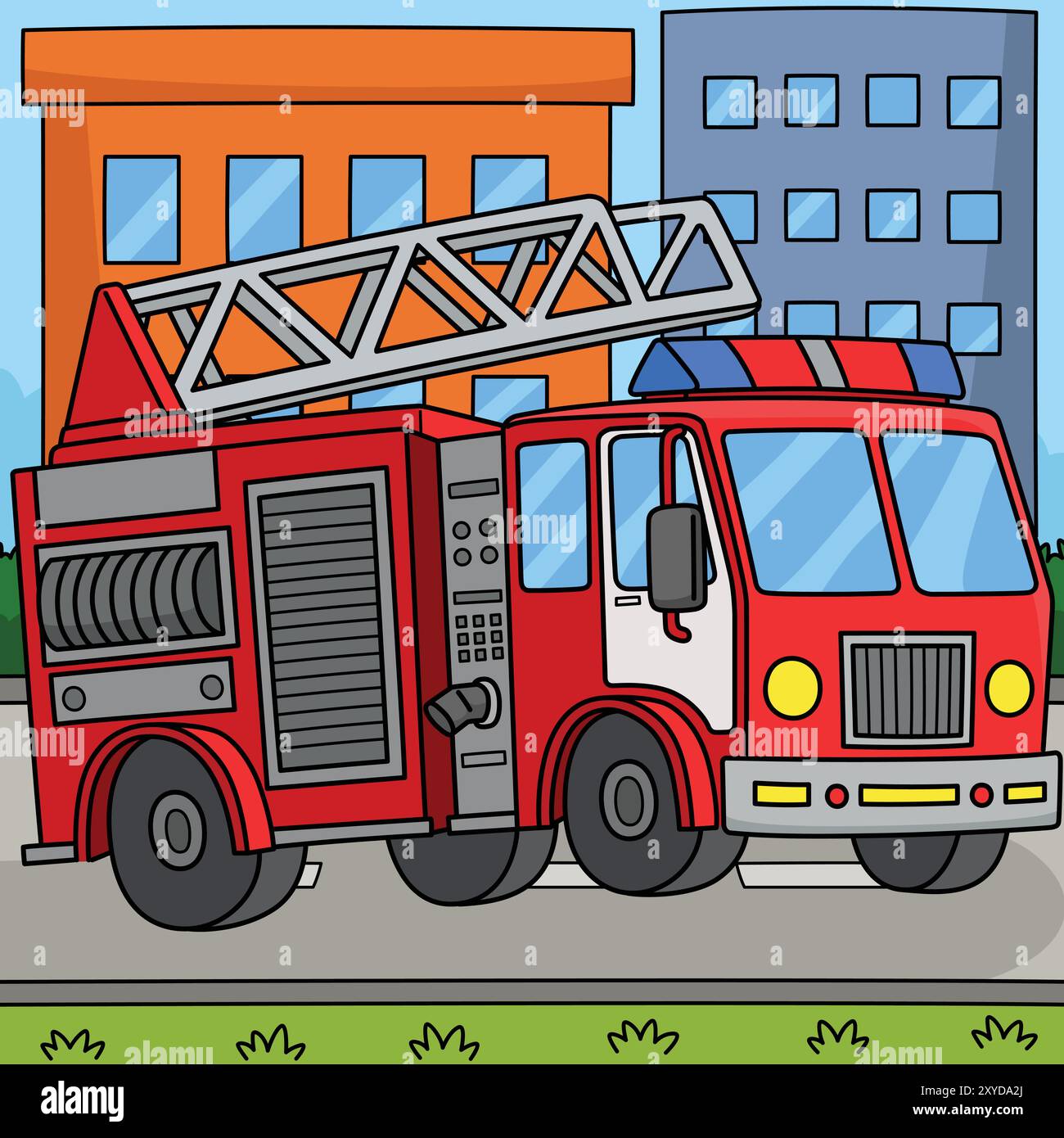 Firefighter Truck Colored Cartoon Illustration Stock Vector Image & Art ...