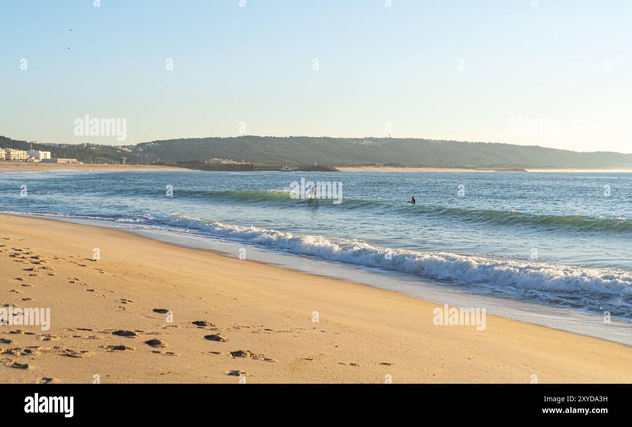 Surfers school on the Nazare Beach Stock Photo - Alamy