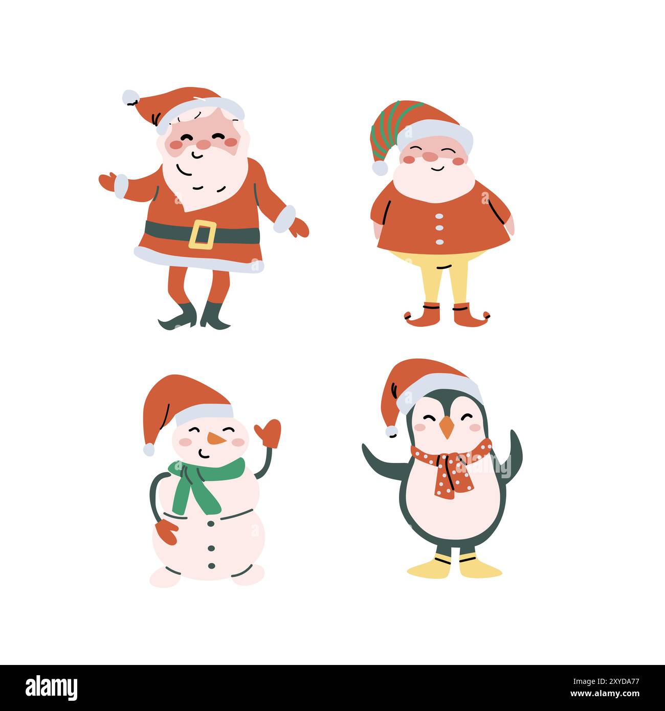 Childrens cute xmas characters set, smiling person with gift. Happy ...