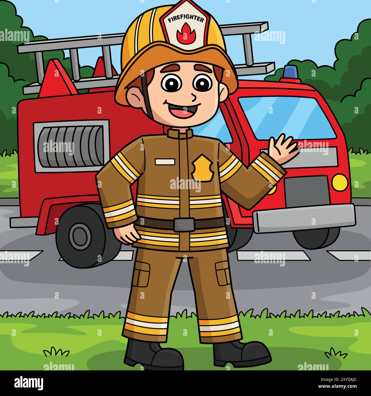 Male Firefighter Colored Cartoon Illustration Stock Vector Image & Art ...