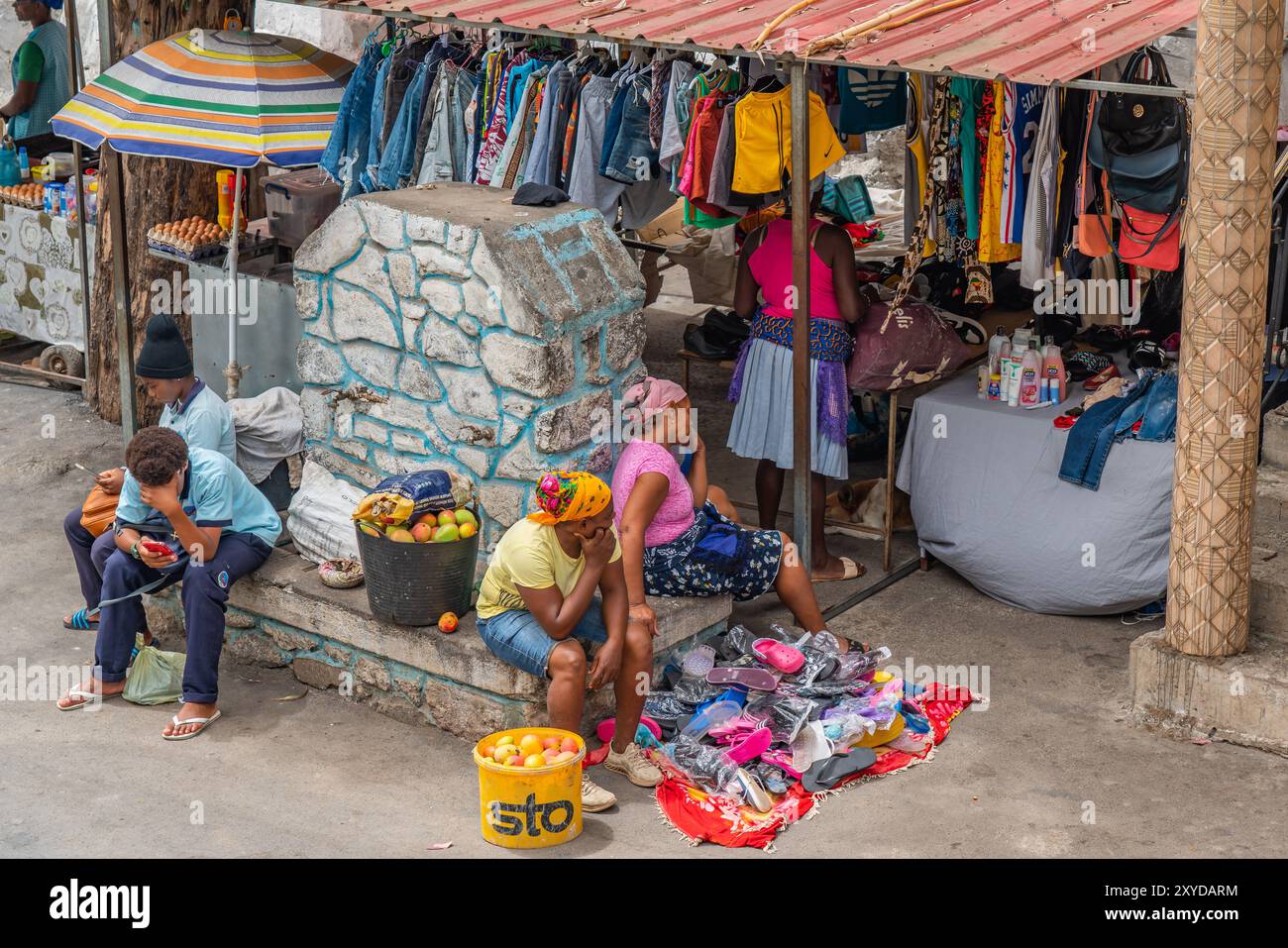 Malagueta, Cape Verde, Cape Verde - June 10.2024: Town view with woman ...