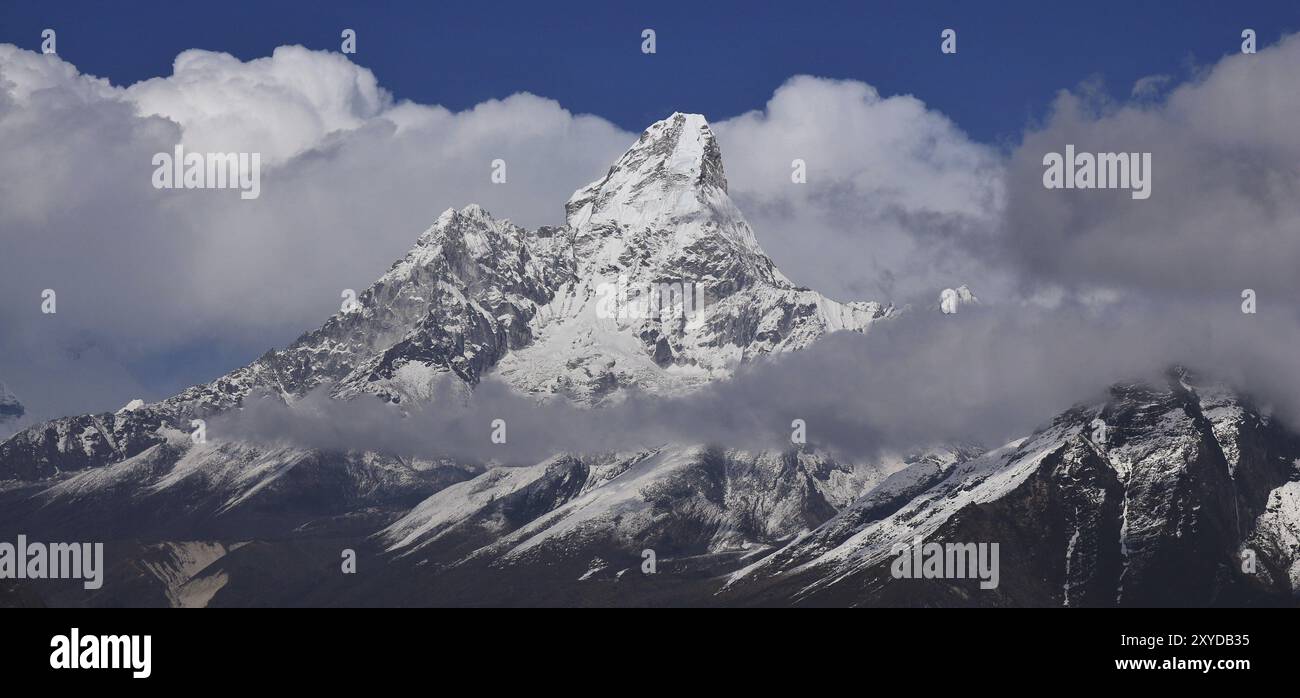 Famous mountain Ama Dablam in spring. Mount Everest National Park ...
