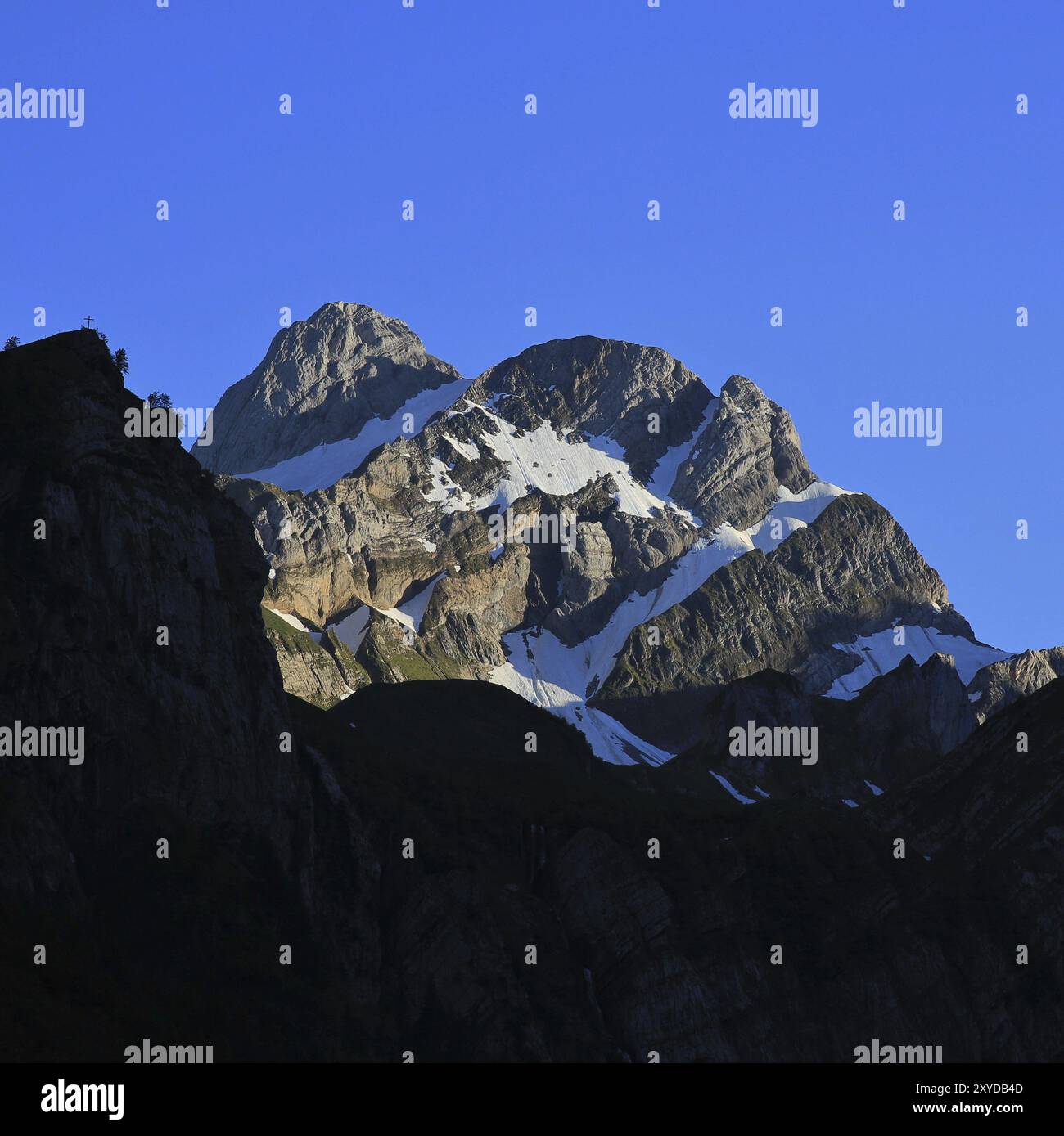 Mountain of the Alpstein Range. Evening scene in the Swiss Alps. Mt ...