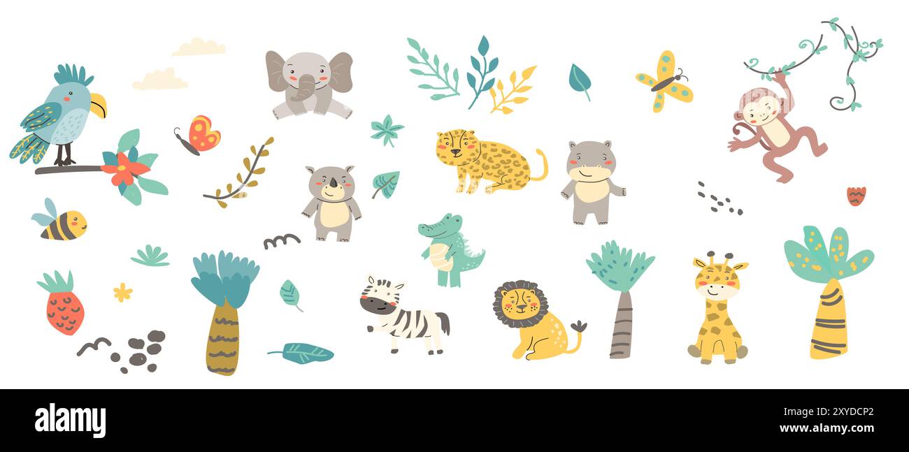 Cute baby animals safari set. Vector illustration. Children's african ...