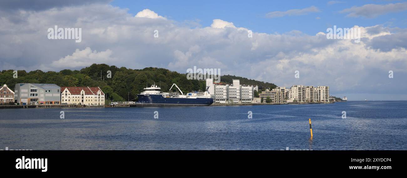 Blue ship and houses in Stavanger, Norway. 21 August 2024 Stock Photo ...