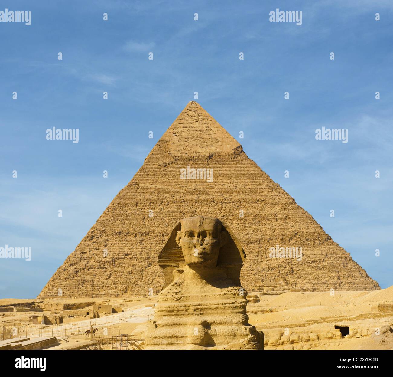 The Great Sphinx face forward centered in front of the largest Egyptian ...