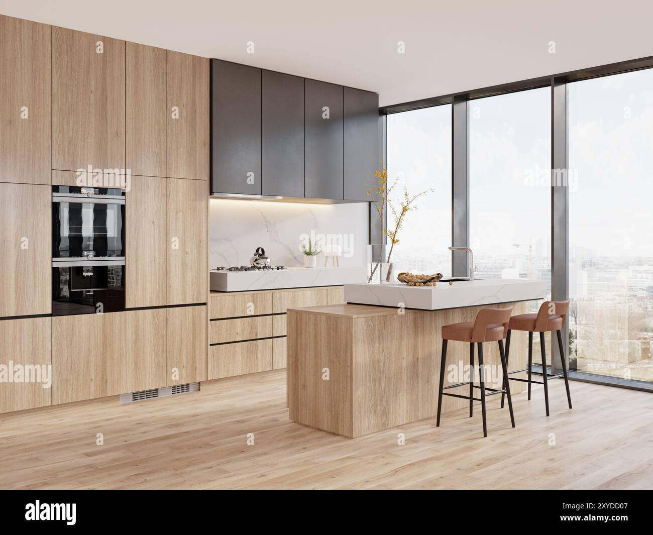 Blank Wall Interior Mockup . Kitchen wall poster mockup. Modern style ...