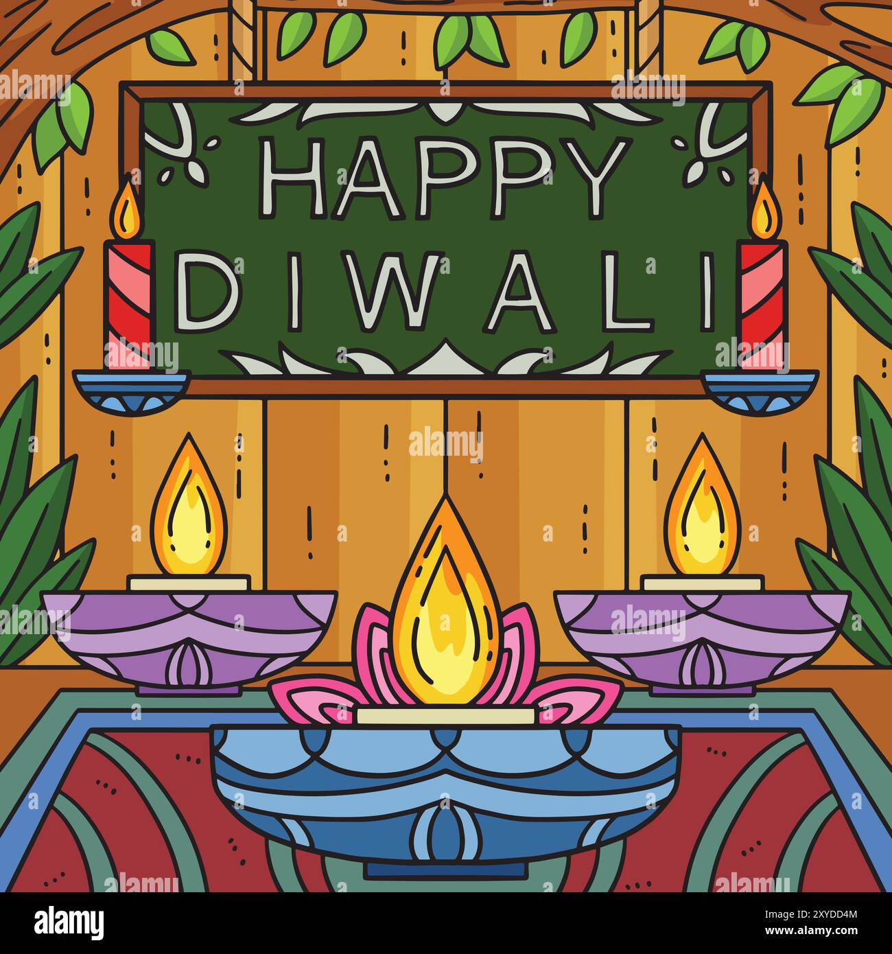 Happy Diwali on Top of Candle Colored Cartoon Stock Vector Image & Art ...