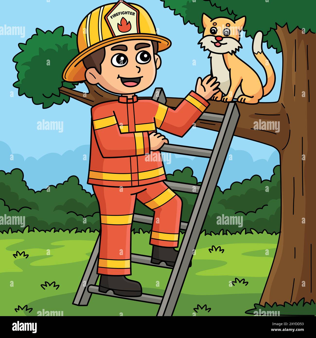 Firefighter Saving a Cat Colored Cartoon Stock Vector Image & Art - Alamy