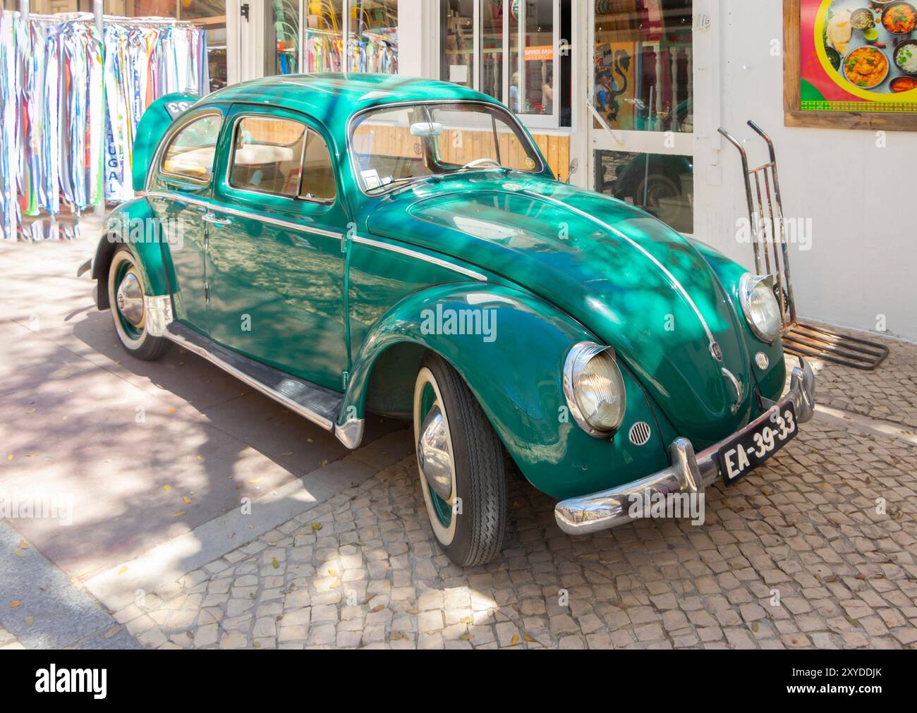 Vintage green Volkswagen Beetle Type 1 with an open boot trunk parked ...