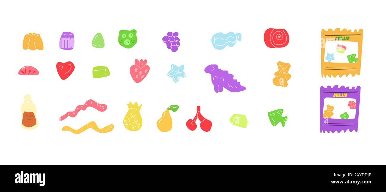Animal and fruits, abstract shaped jelly candy sweets flat cartoon ...