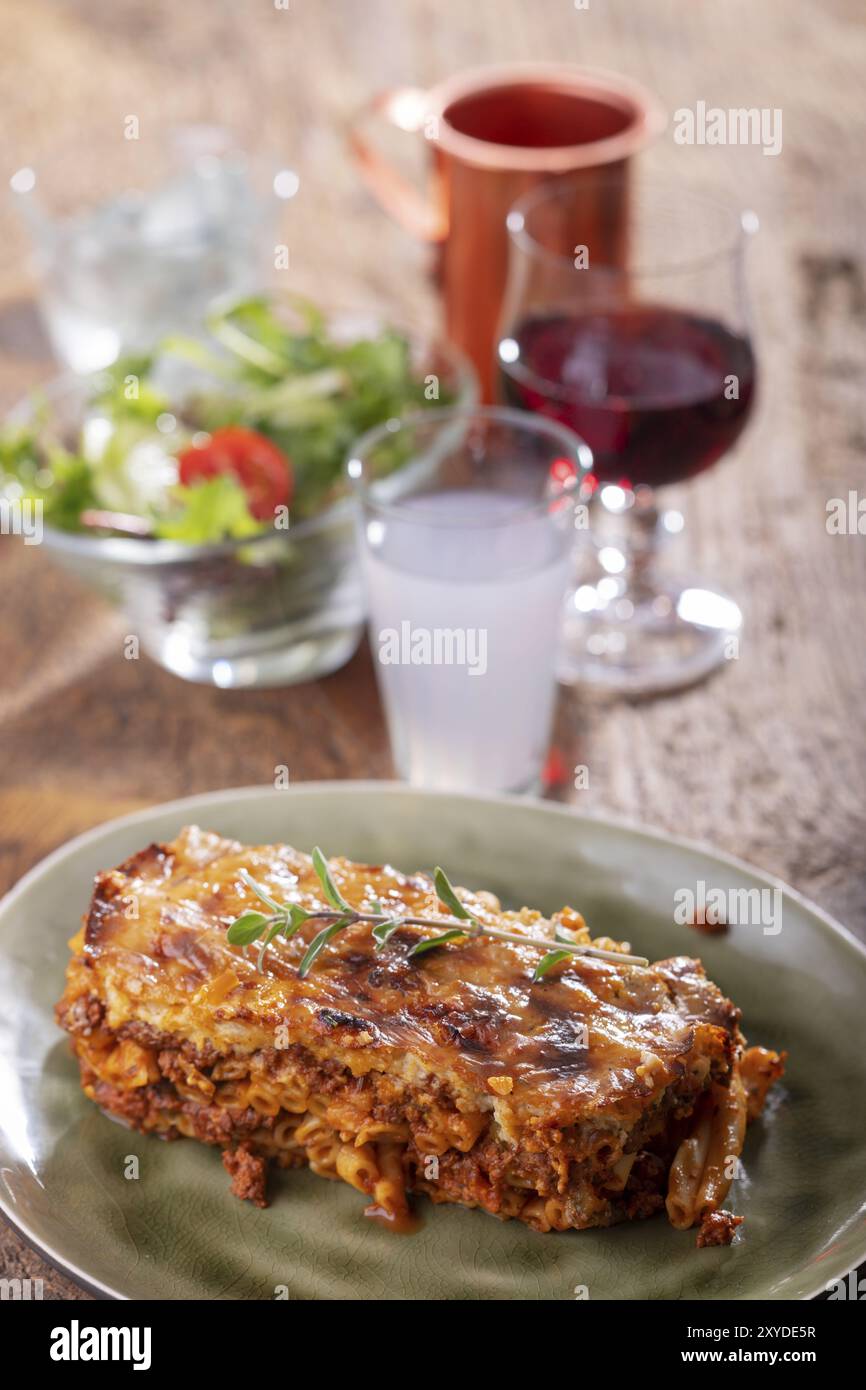 Greek pastizio pasta dish with cheese Stock Photo - Alamy