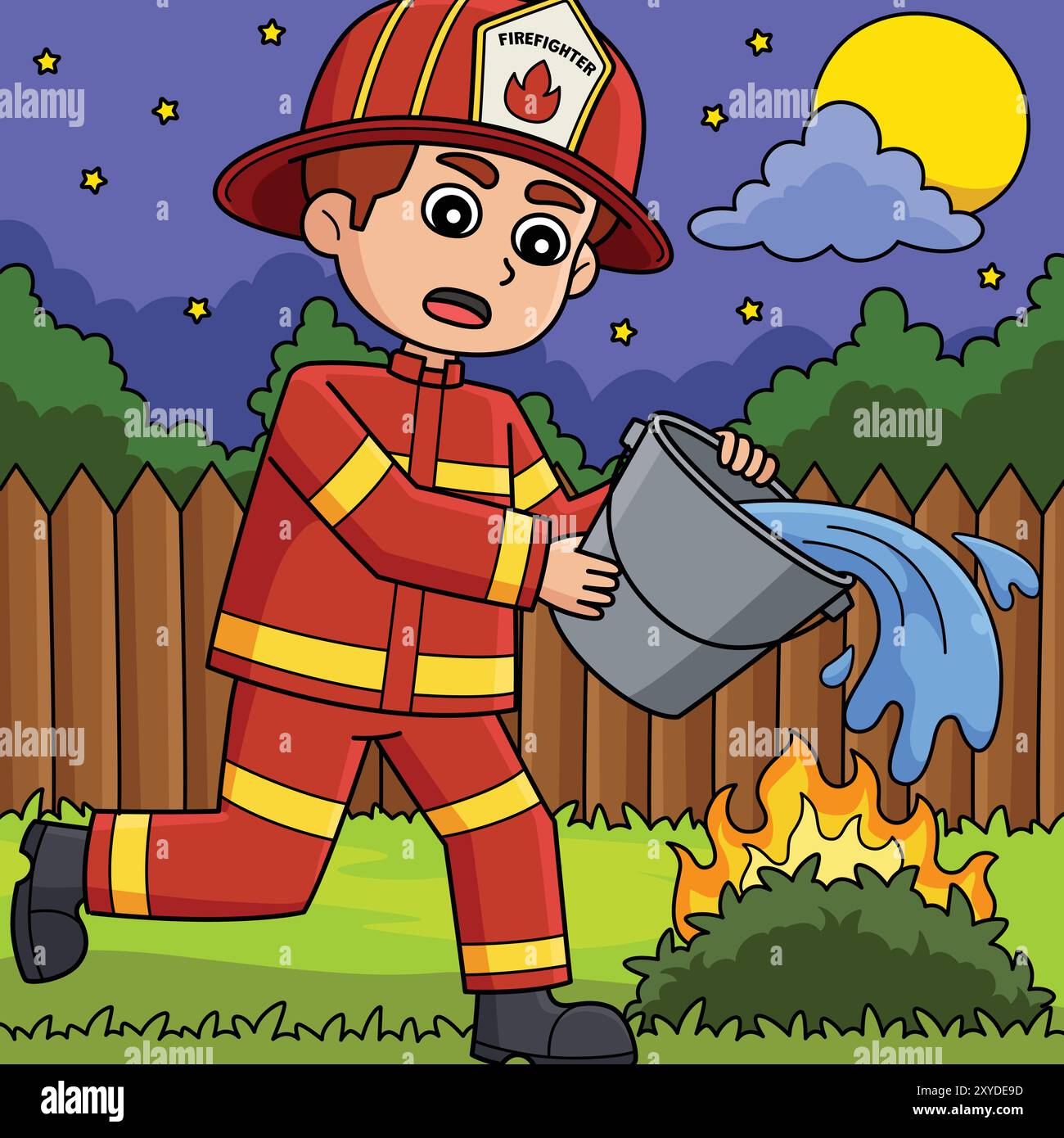 Firefighter Holding Bucket of Water Colored Stock Vector Image & Art ...