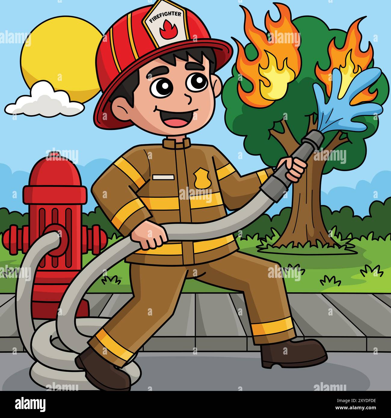 Firefighter Putting Out a Fire Colored Cartoon Stock Vector Image & Art ...