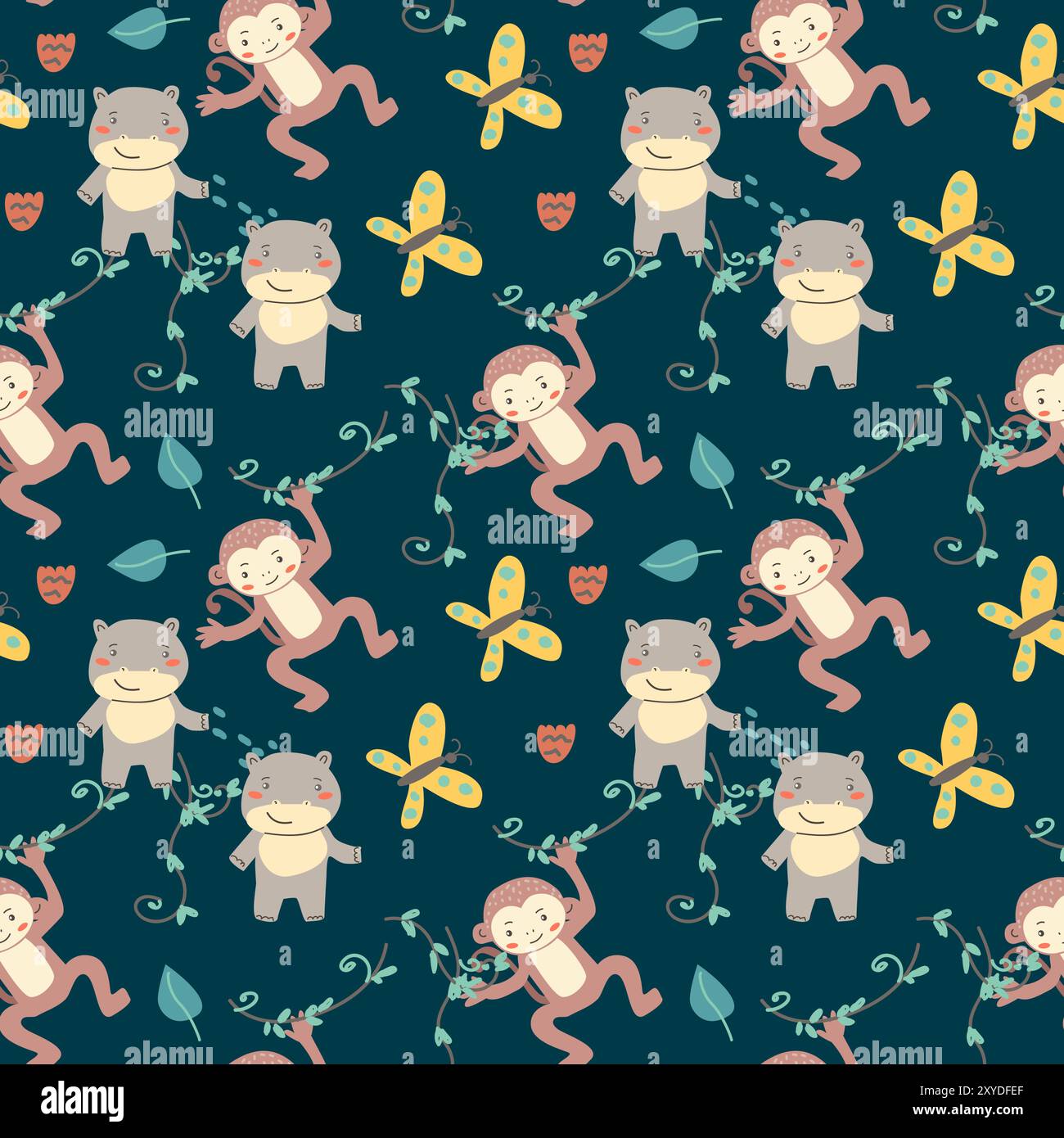 Childrens fashion pattern with baby animals. Cute safari african ...