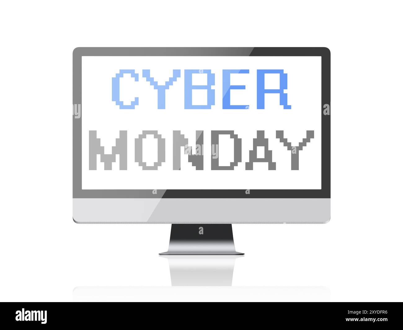 Cyber Monday, pixel text on computer screen, isolated on white ...