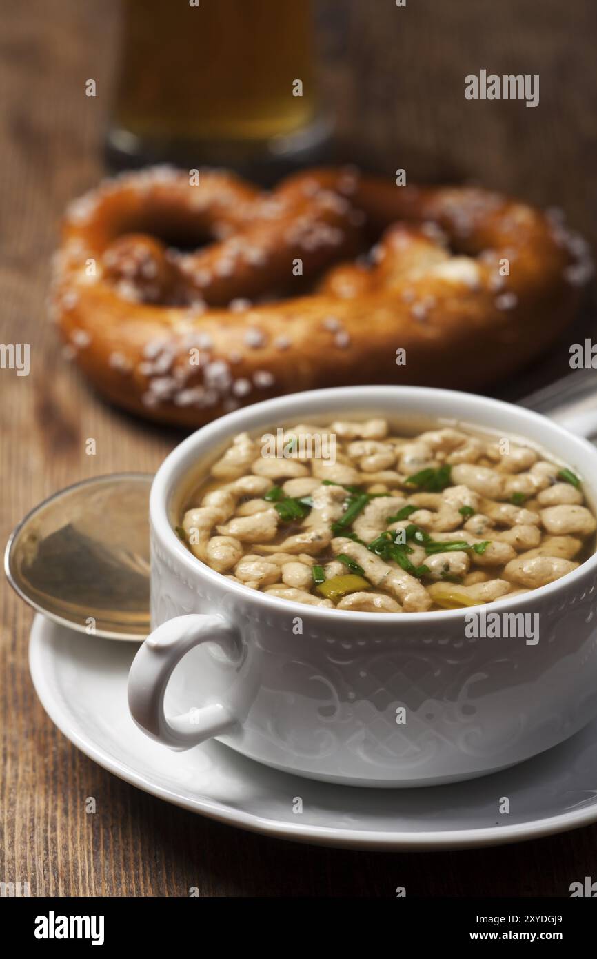 Bavarian fried spaetzle soup Stock Photo - Alamy