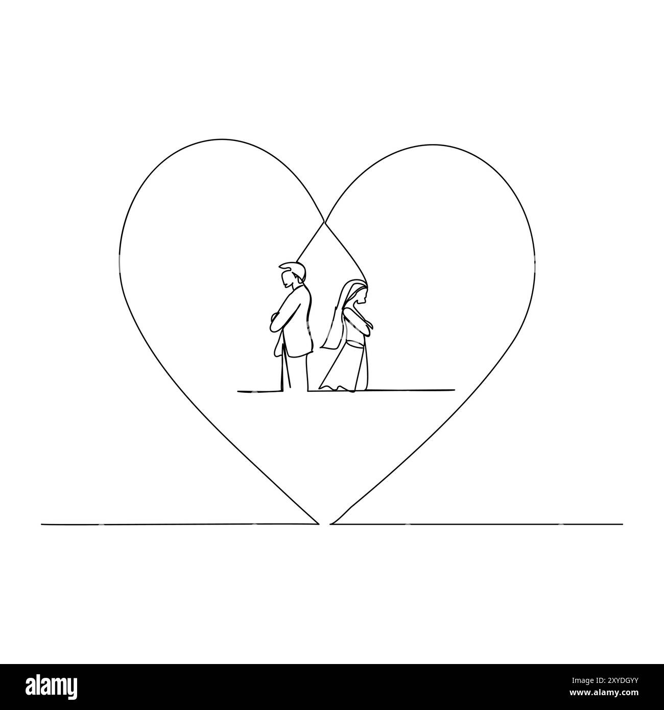 Continuous single line drawing heart valentine's day love vector ...