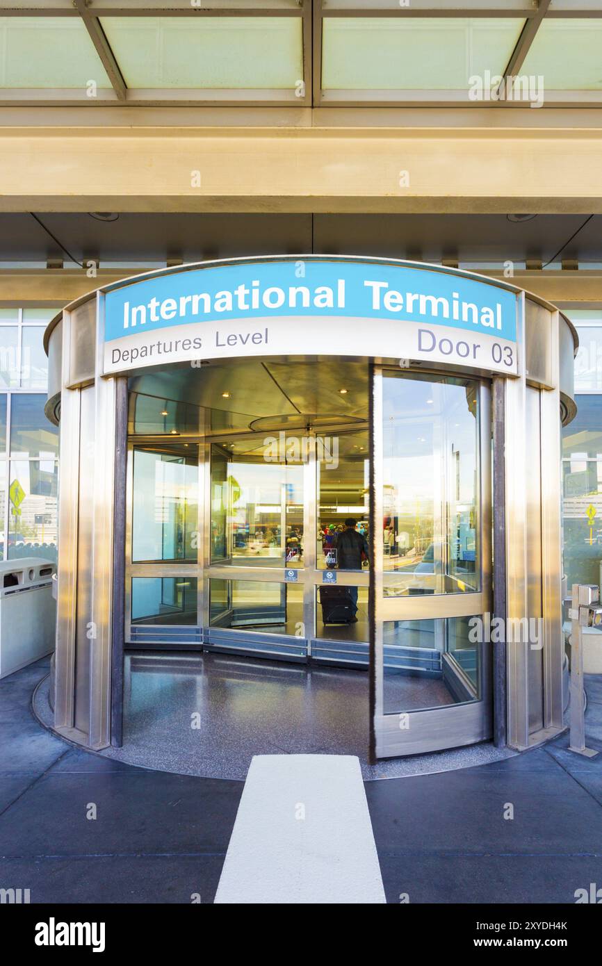 Front revolving door provides an entrance to international airport ...