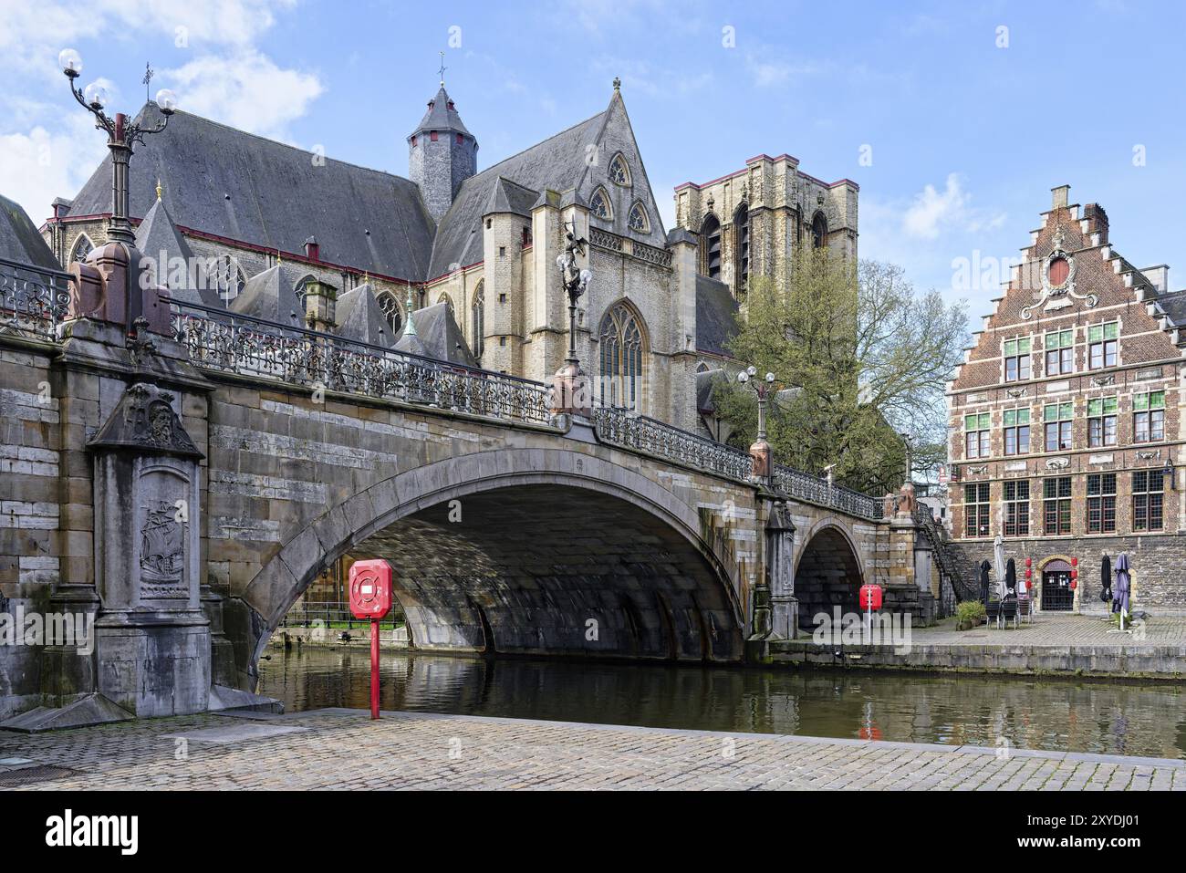 Late gothic Saint Michael Church and St. Michael bridge, Ghent ...