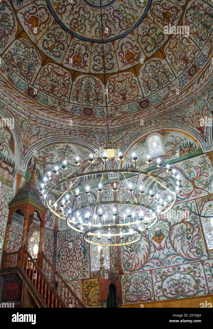 Ethem Bey Mosque in Tirana, Albania, with the minbar left and ...