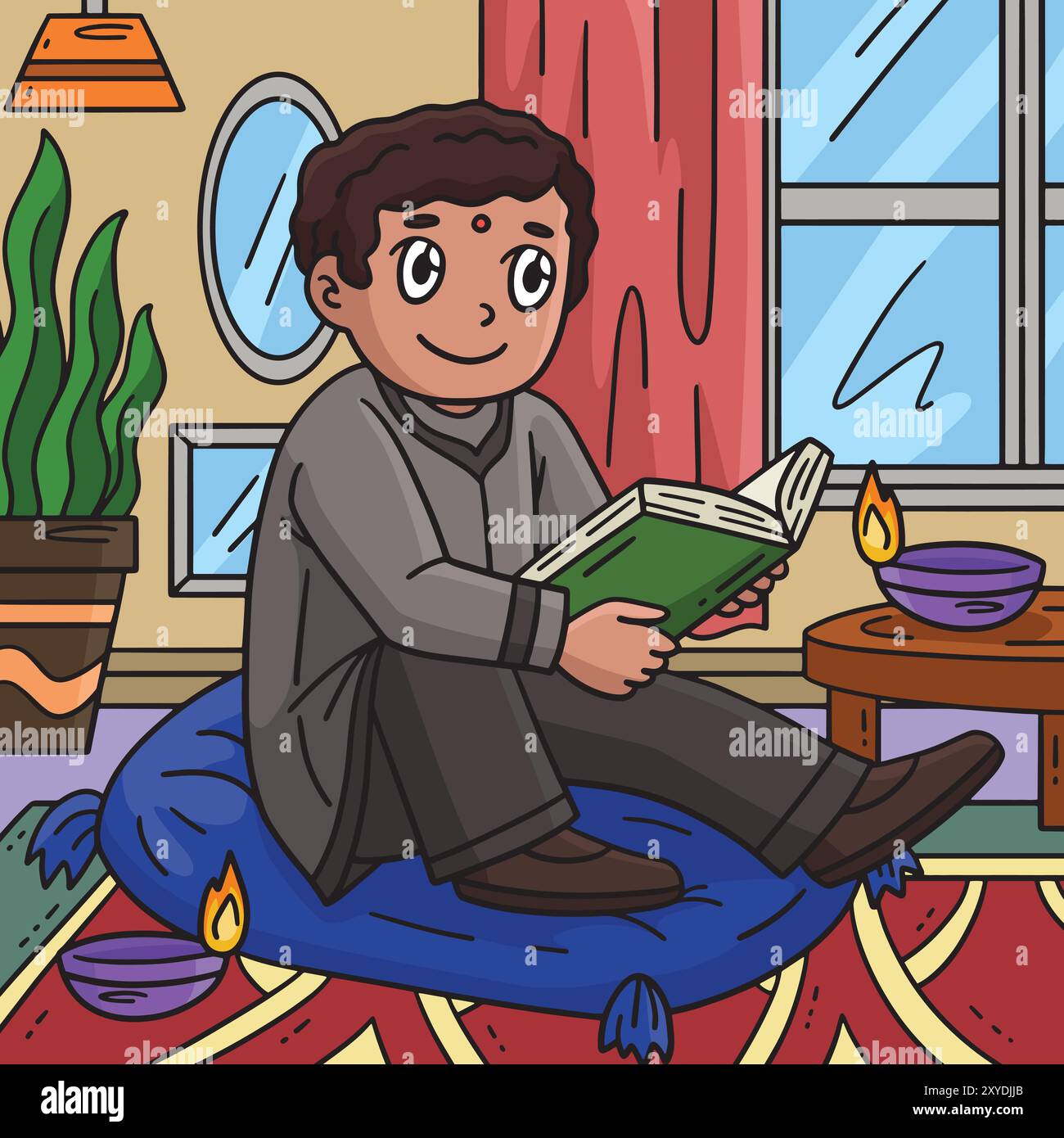 Diwali Boy Reading a Story Colored Cartoon Stock Vector Image & Art - Alamy
