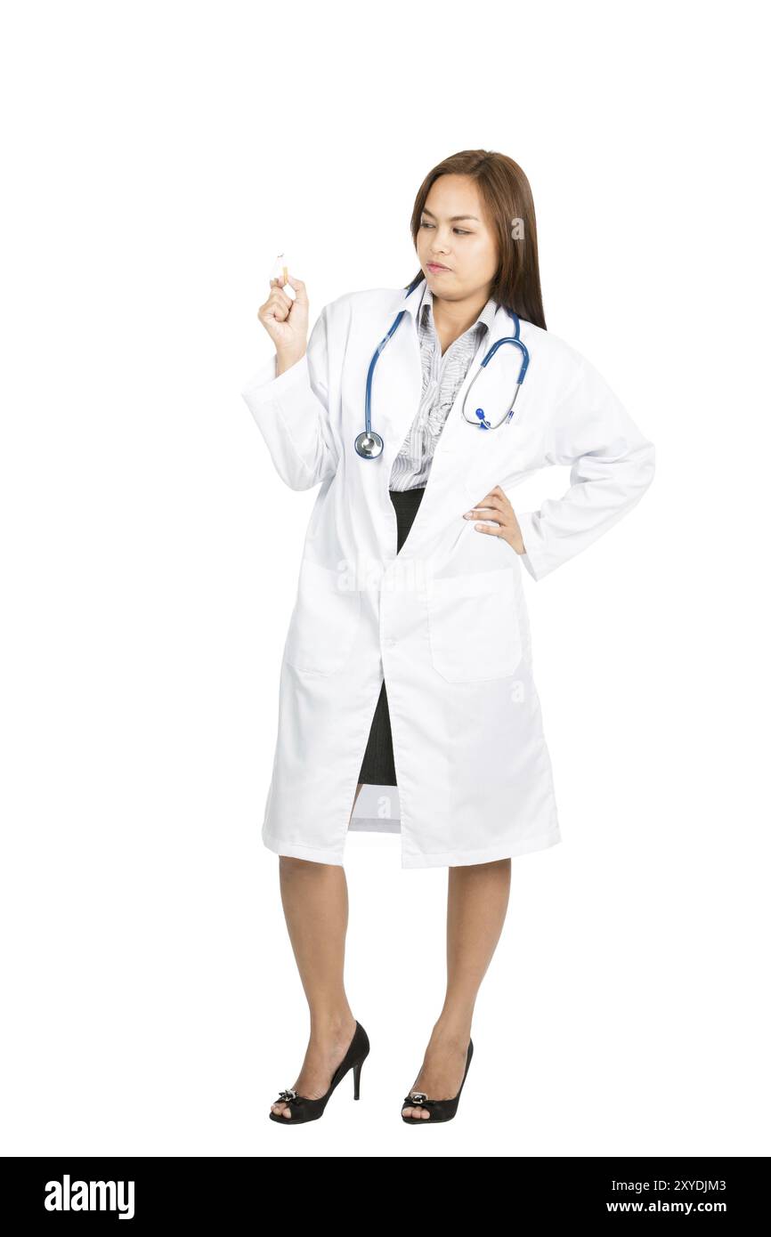 Full length isolated white background profile of spokes model Asian ...