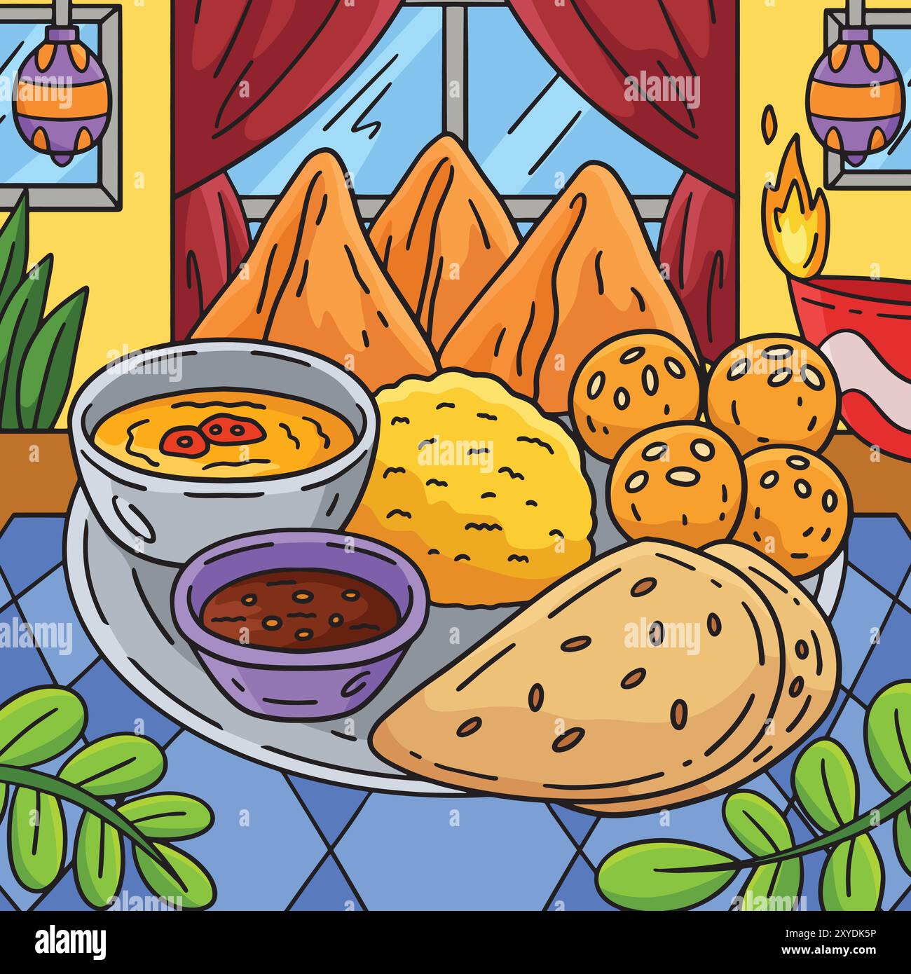 Diwali Food on Thali Plate Colored Cartoon Stock Vector Image & Art - Alamy