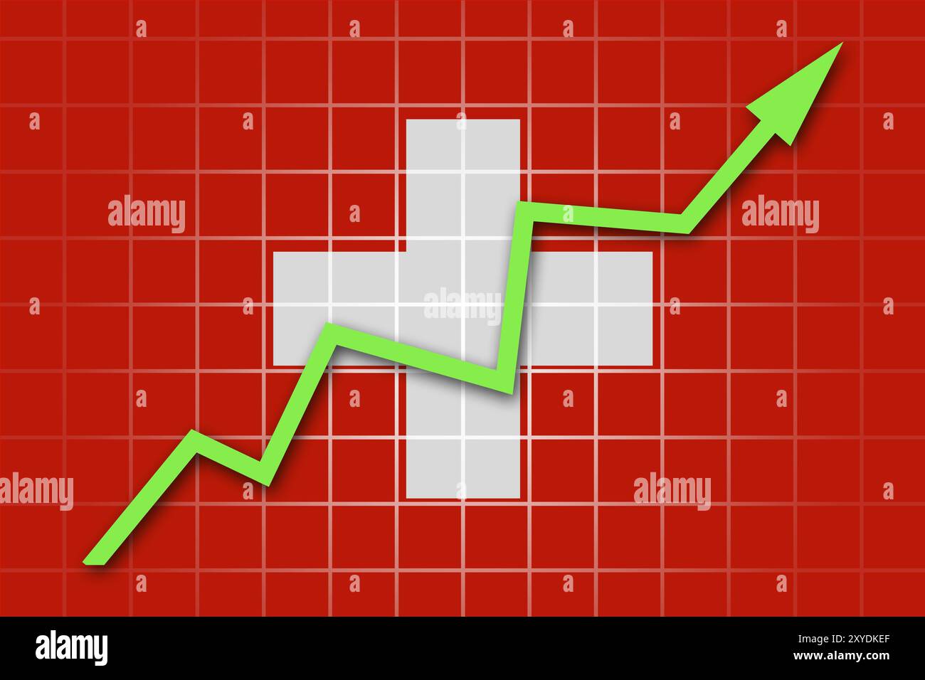 The Swiss flag and arrow graph going up Stock Photo - Alamy