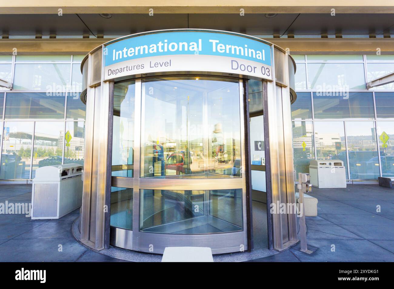 Front revolving door provides an entrance to international airport ...