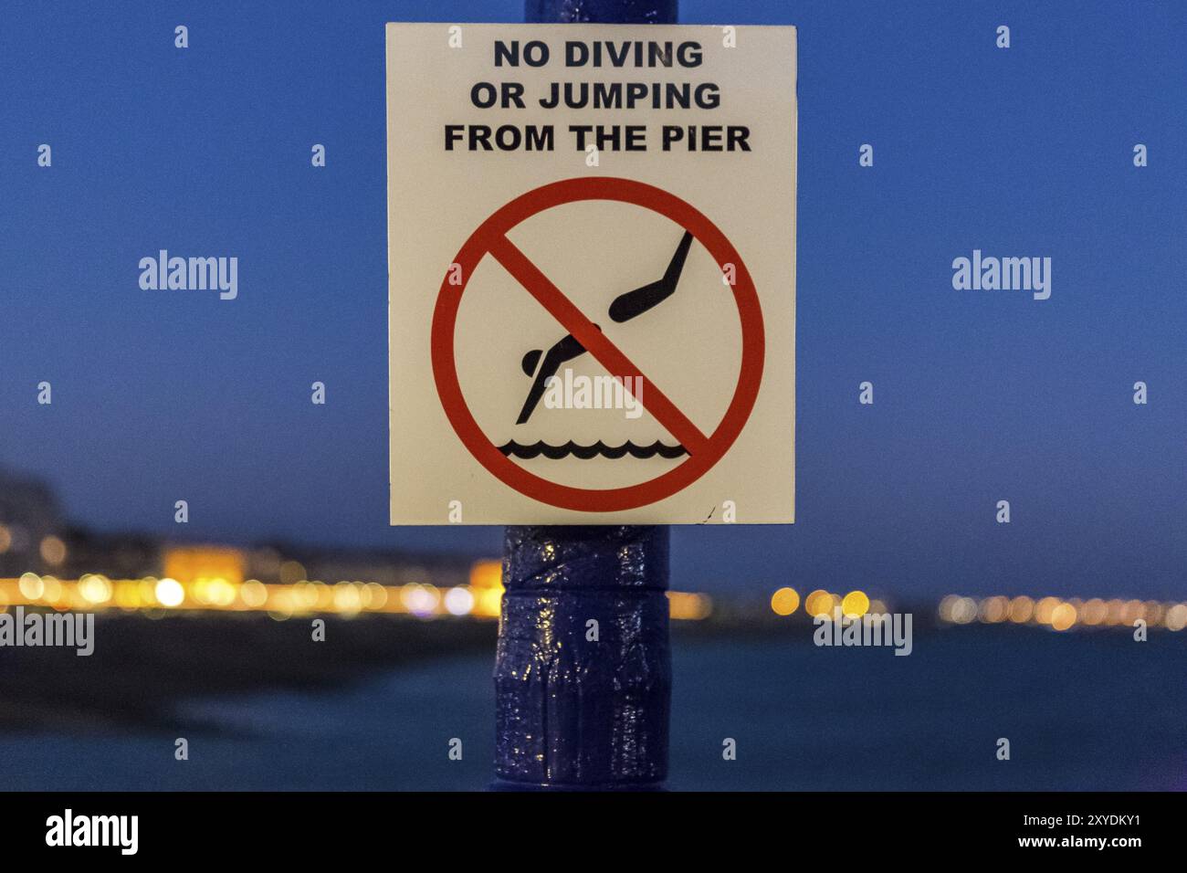 Sign: No jumping from the pier, seen in Eastbourne, East Sussex ...