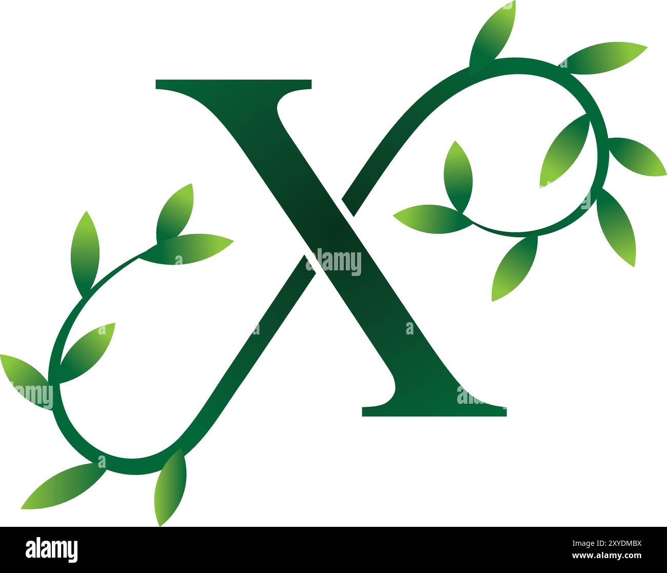 X Letter Logo. Green Color. Leaf and Natural Style - Vector. Vector ...