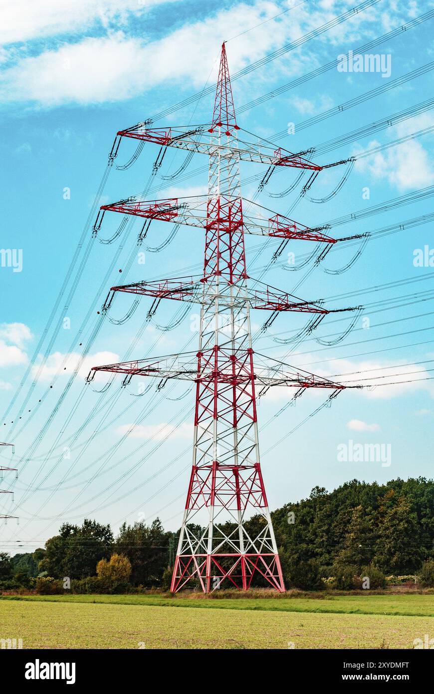 Red white pylon, low angle Stock Photo - Alamy