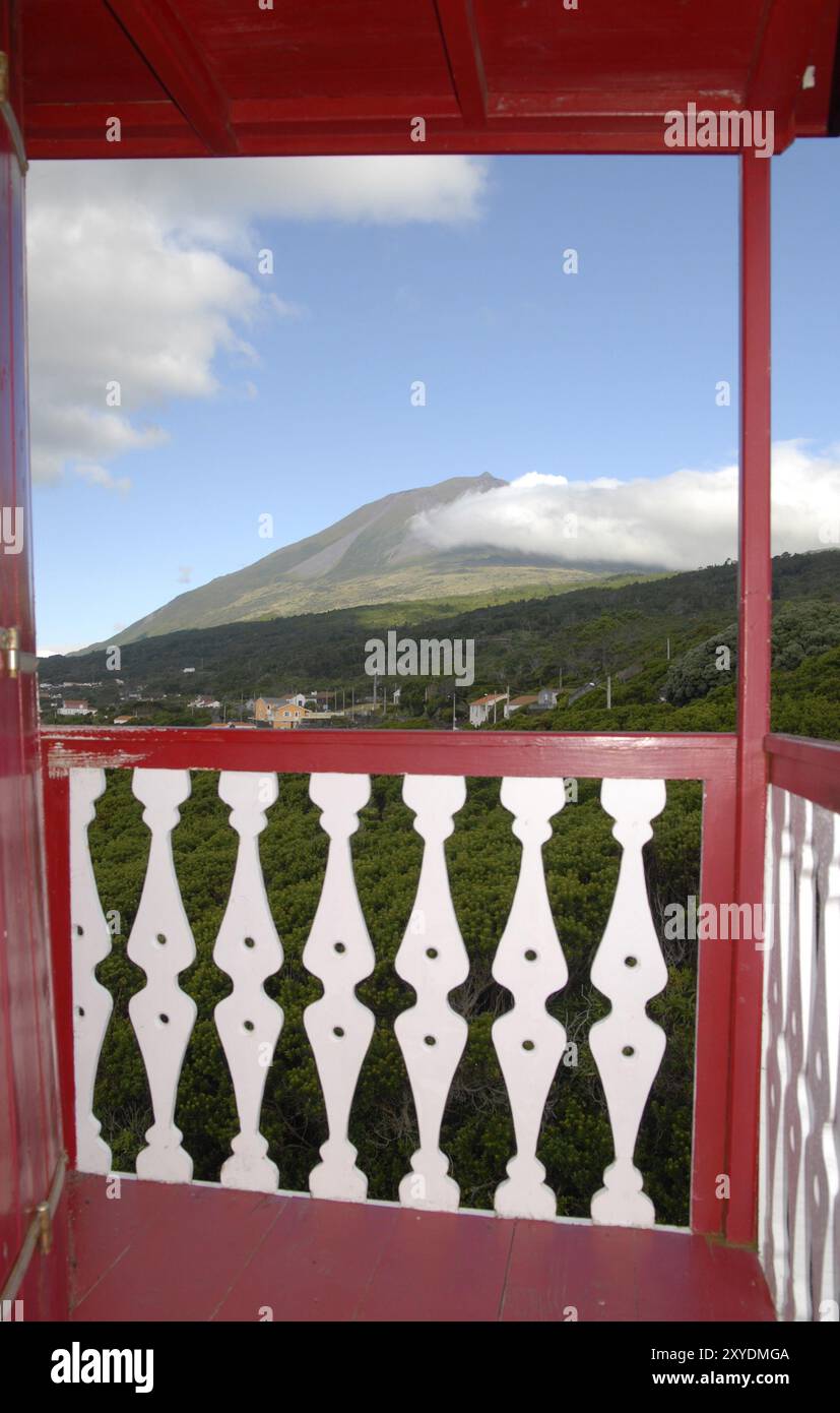 Volcano Pico, seen from a windmill in the South of Pico Island, Azores ...