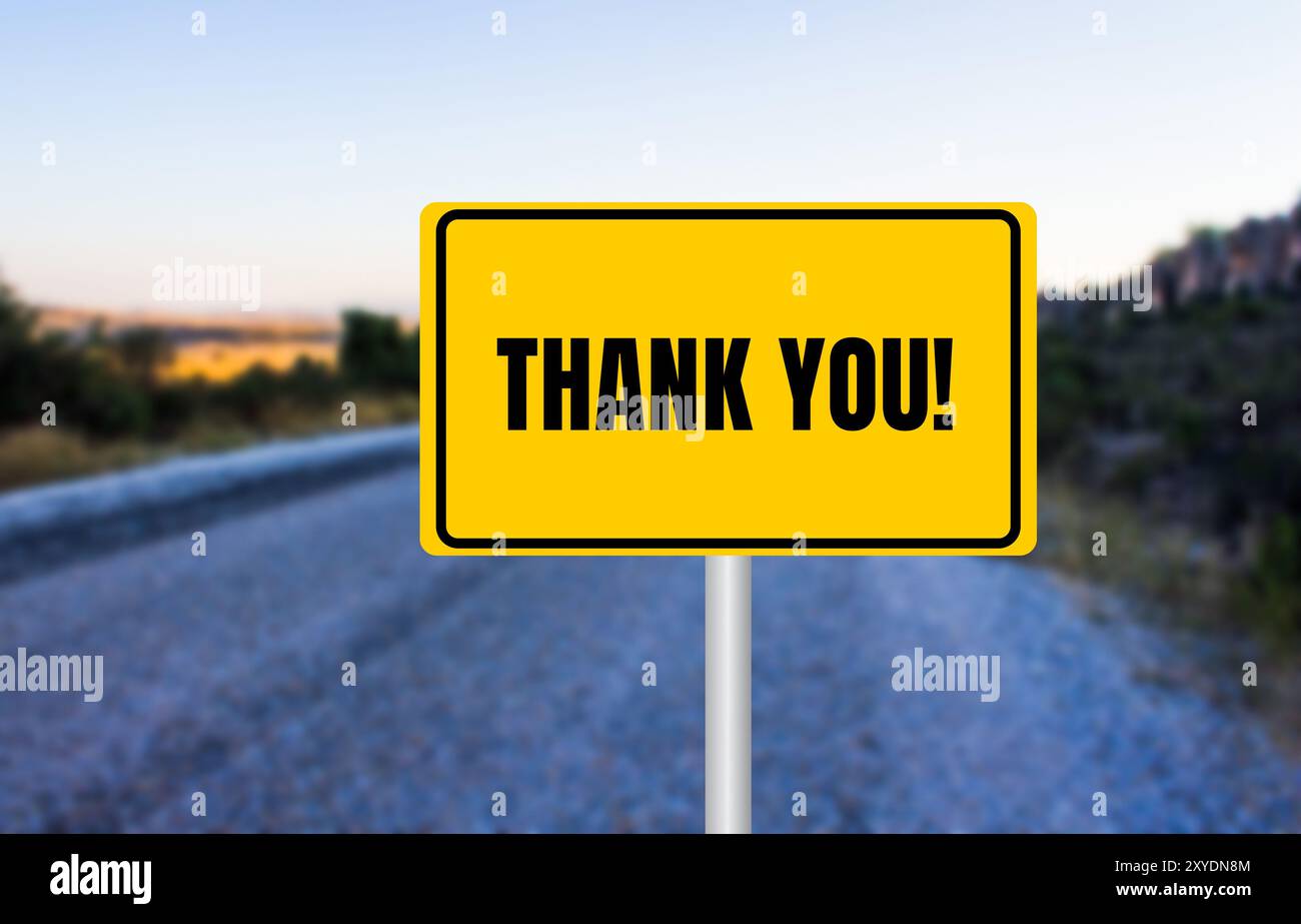 Thank you message written on yellow road sign. Conceptual thank you ...