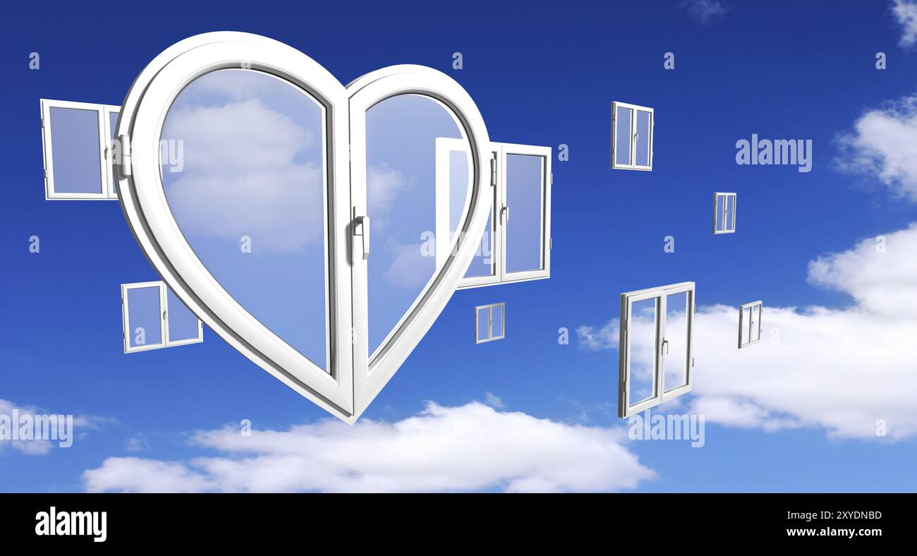 Conceptual stock photo-illustration of a Heart-shaped PVC window in ...