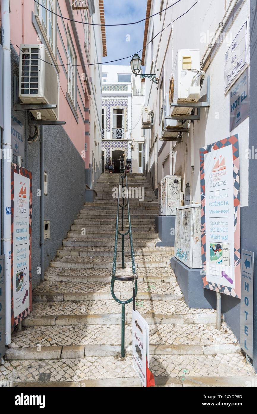 A staircase in a narrow alley in the historic centre of Lagos Stock ...