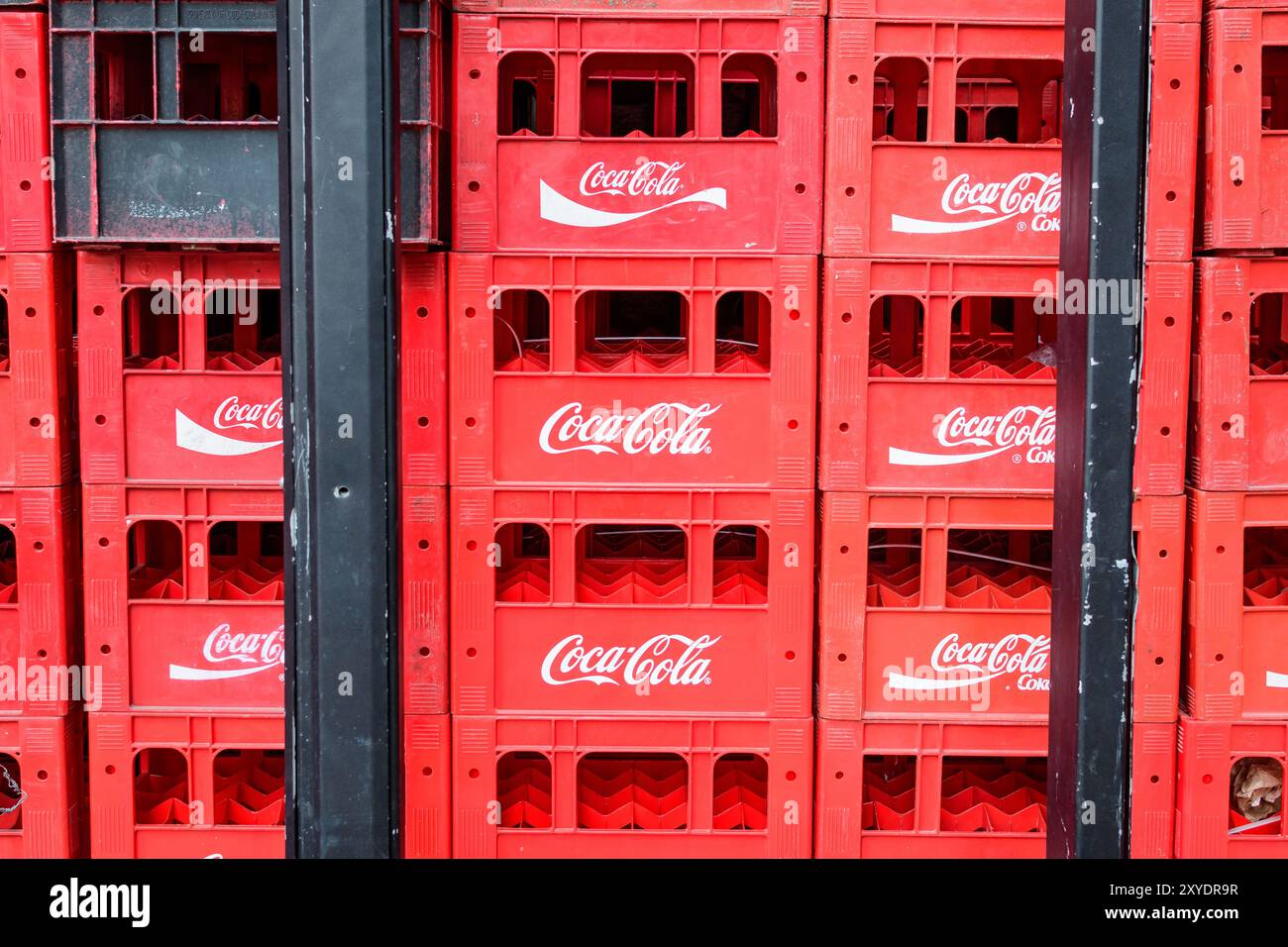 Bucharest, Romania, 13 February 2021 - Old red plastic boxed of Coca ...