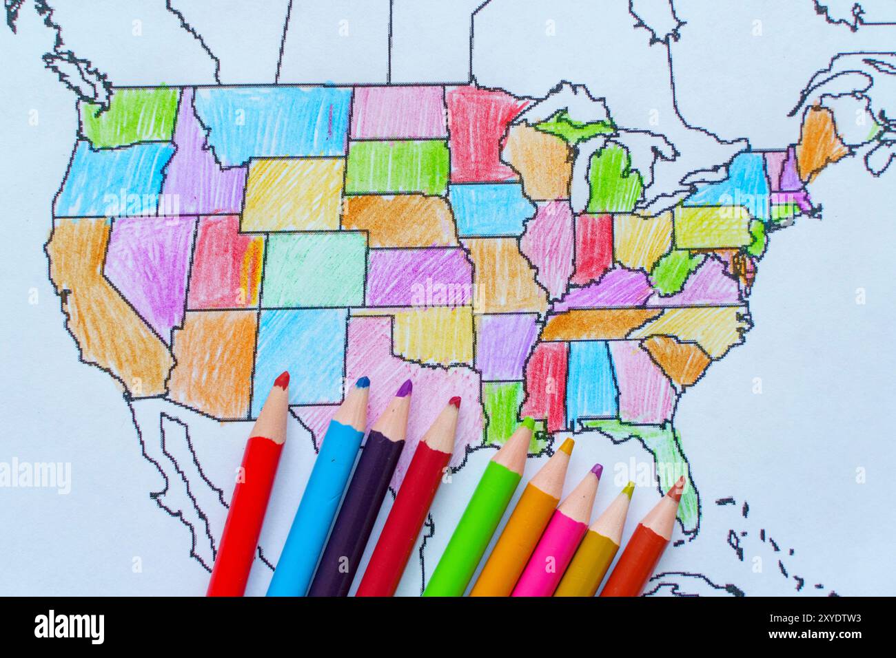 Drawn Map of the USA. Colored Map of America for Kids with Pencils ...